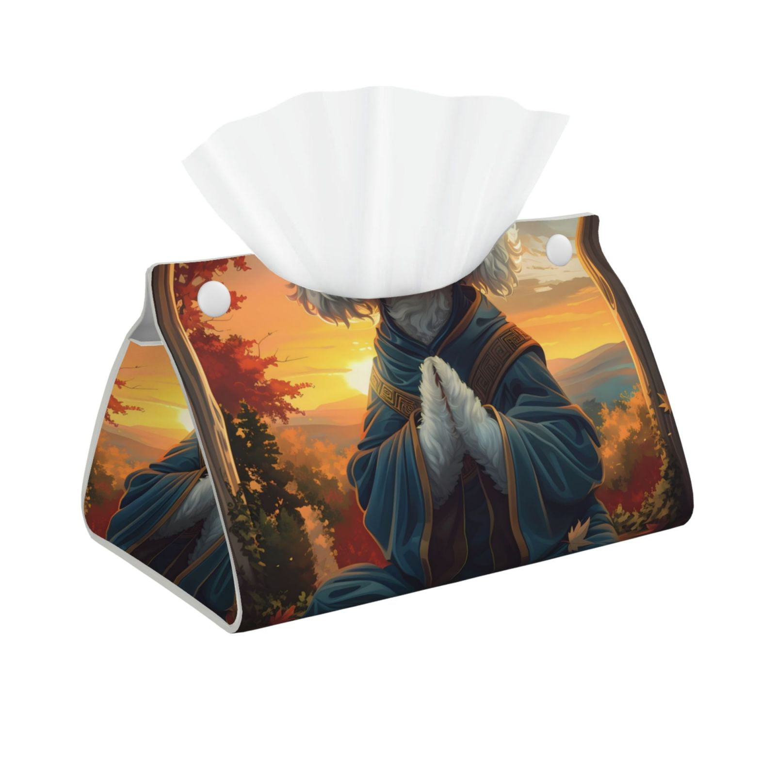 Sikiie Sunset Meditating Bichon Frise Leather Tissue Box Cover ...
