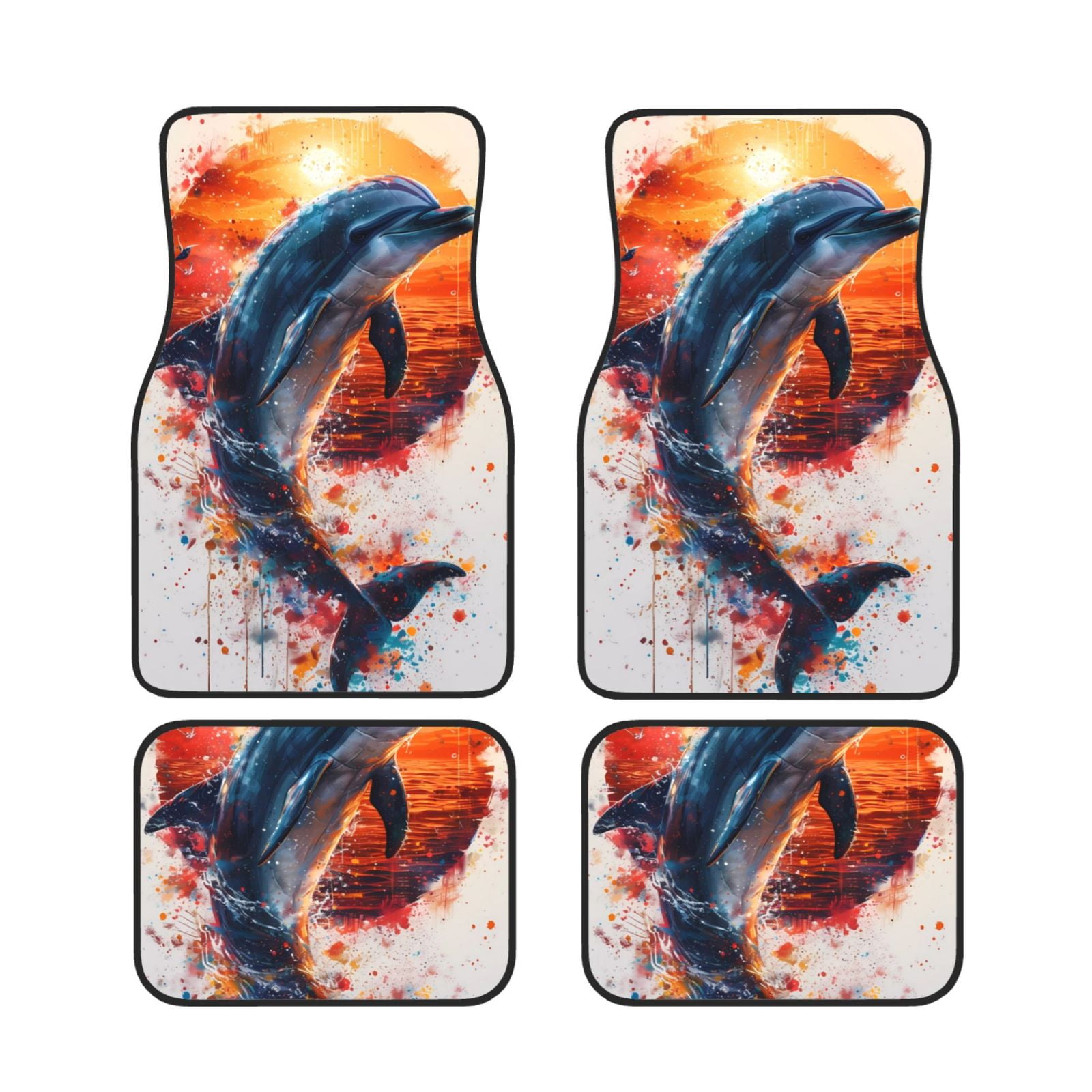 Sikiie Sunset Ocean Watercolor Dolphin Car Foot Mat Set of 4 Pieces ...