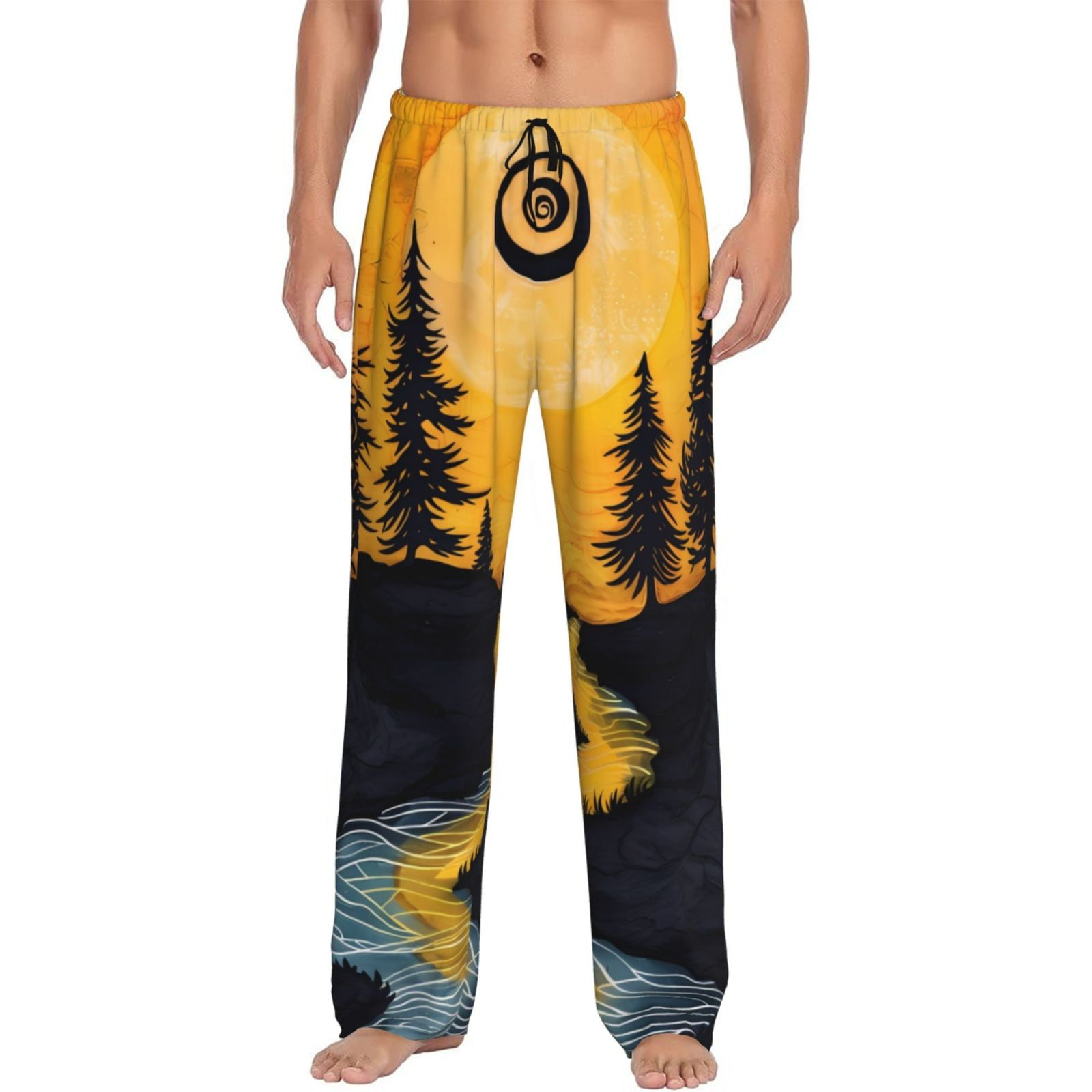 Sikiie Sunset River Pine Trees Pajama Pants Men, PJ Bottoms, Sleep ...