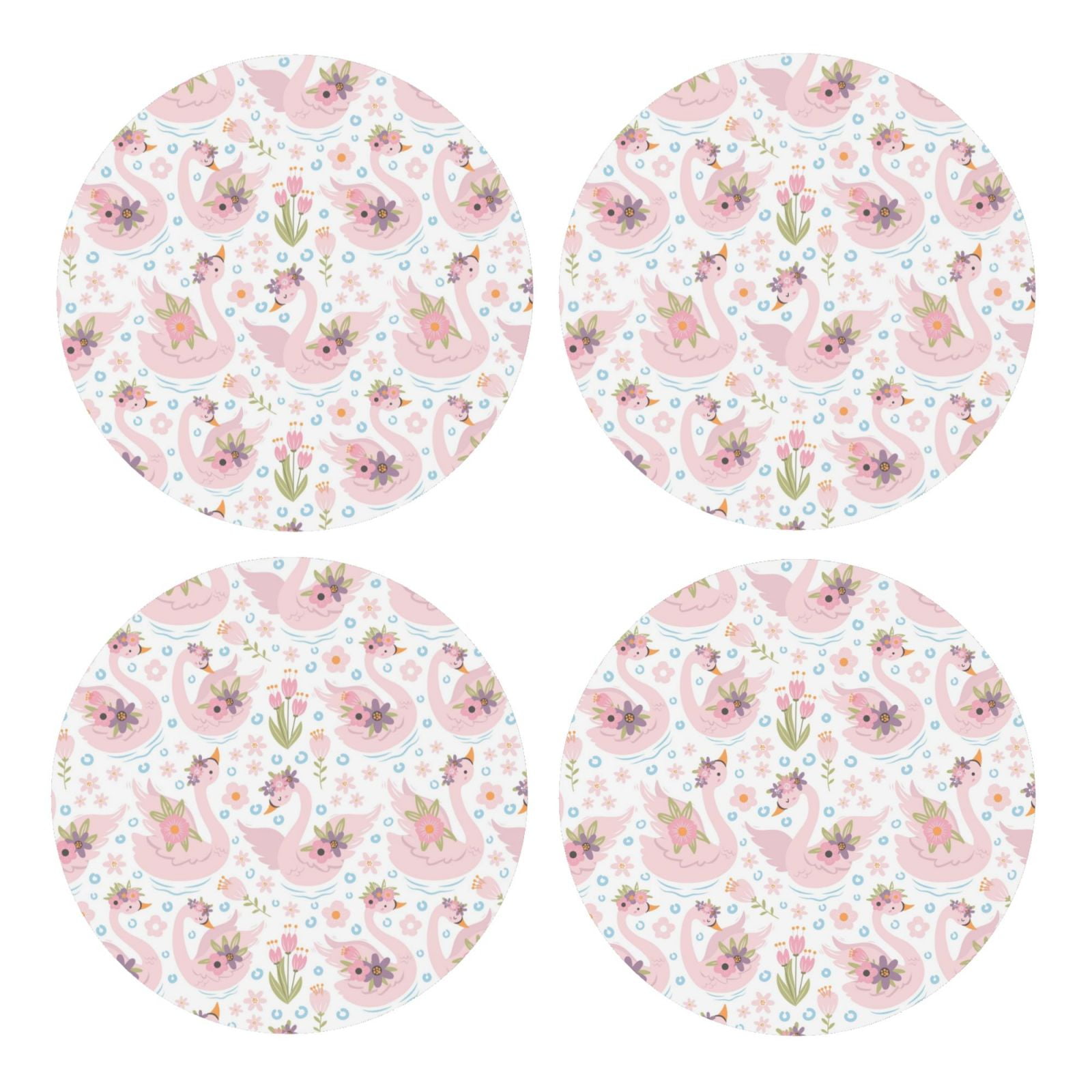 Sikiie Swan And Flowers MDF Cork Coaster 4 Pcs - Absorbent Beverage ...