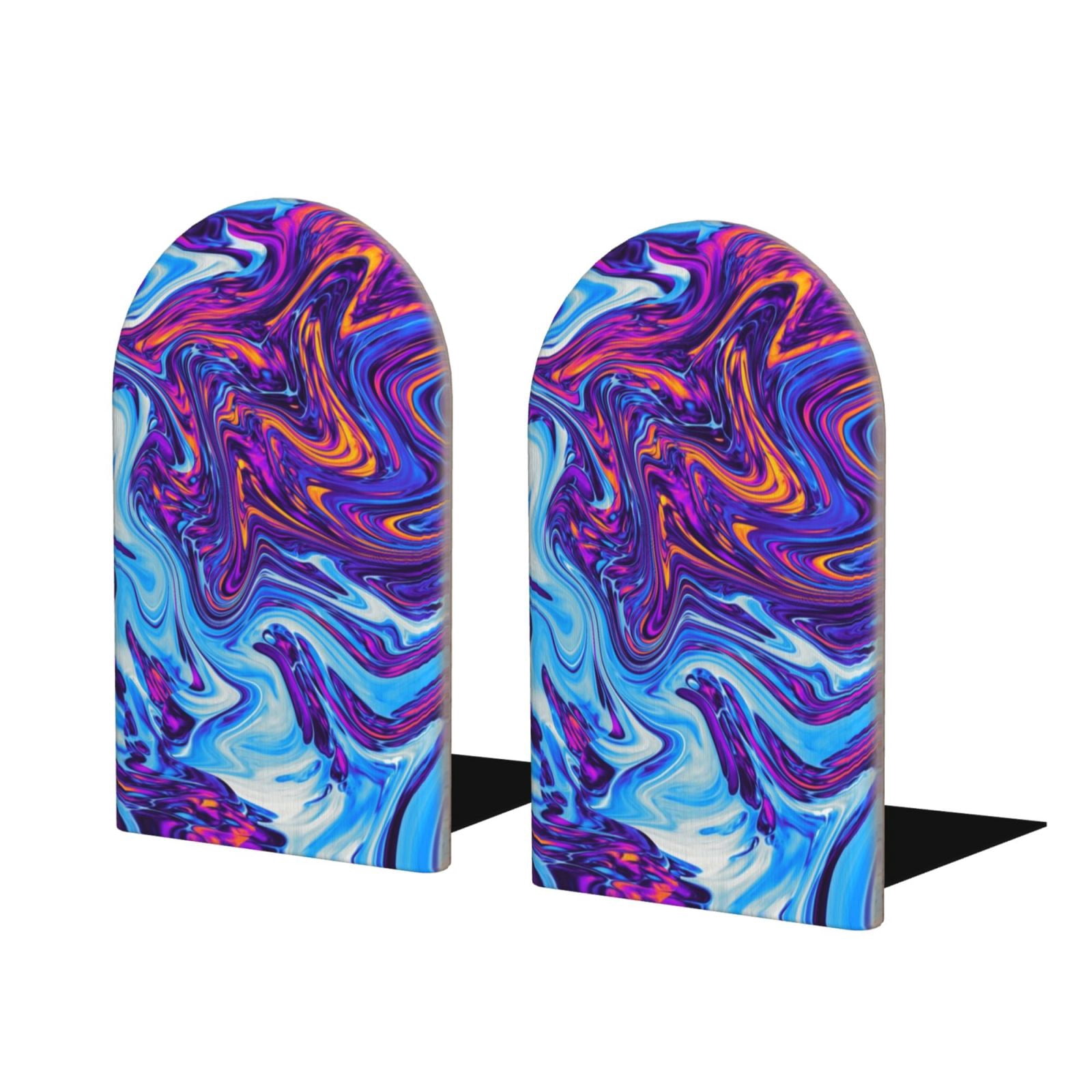 Sikiie Swirl Print Blue Purple Bookends 1 Pair, Wood Bookends for ...