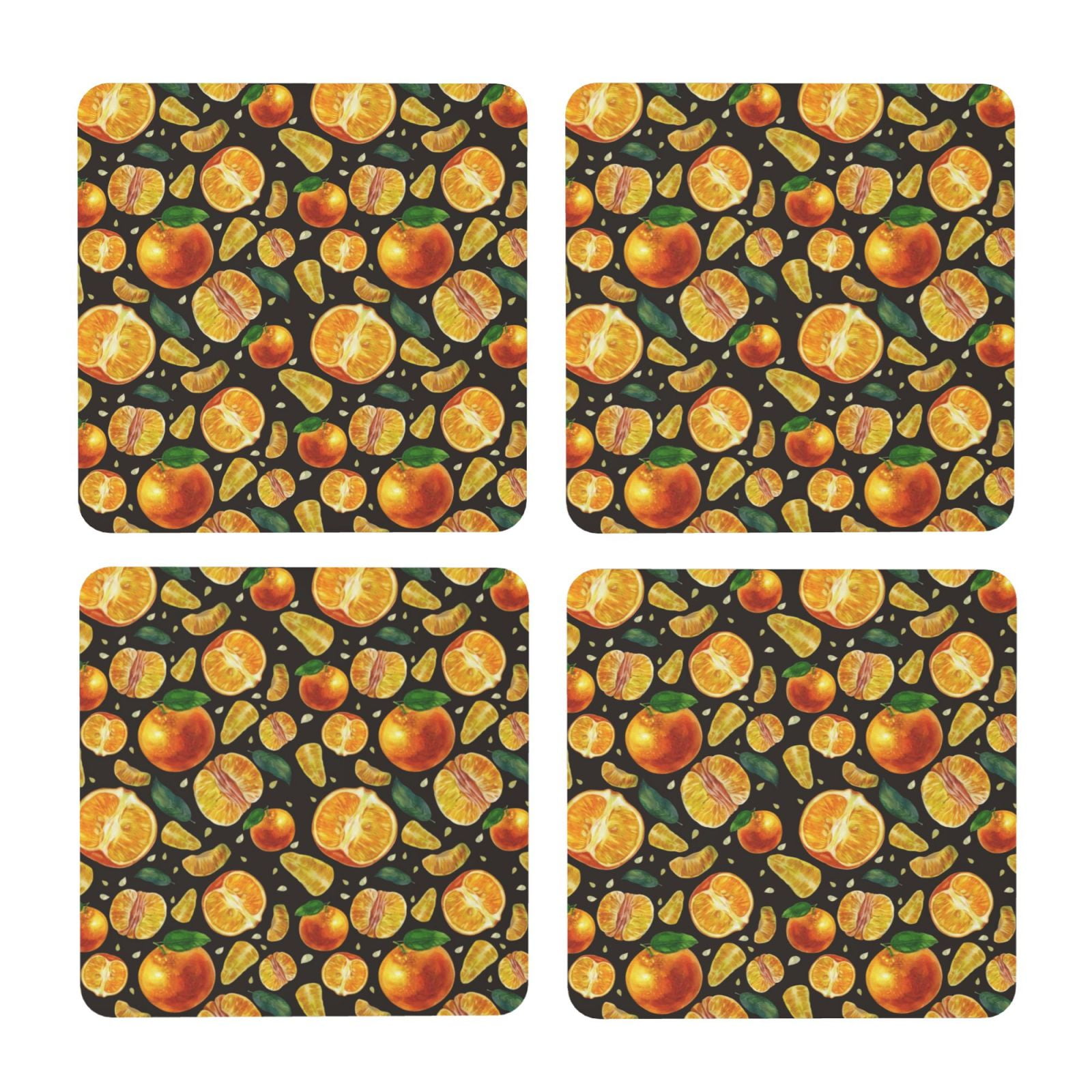 Sikiie Tangerine MDF Cork Coaster 4 Pcs - Absorbent Beverage Coasters ...