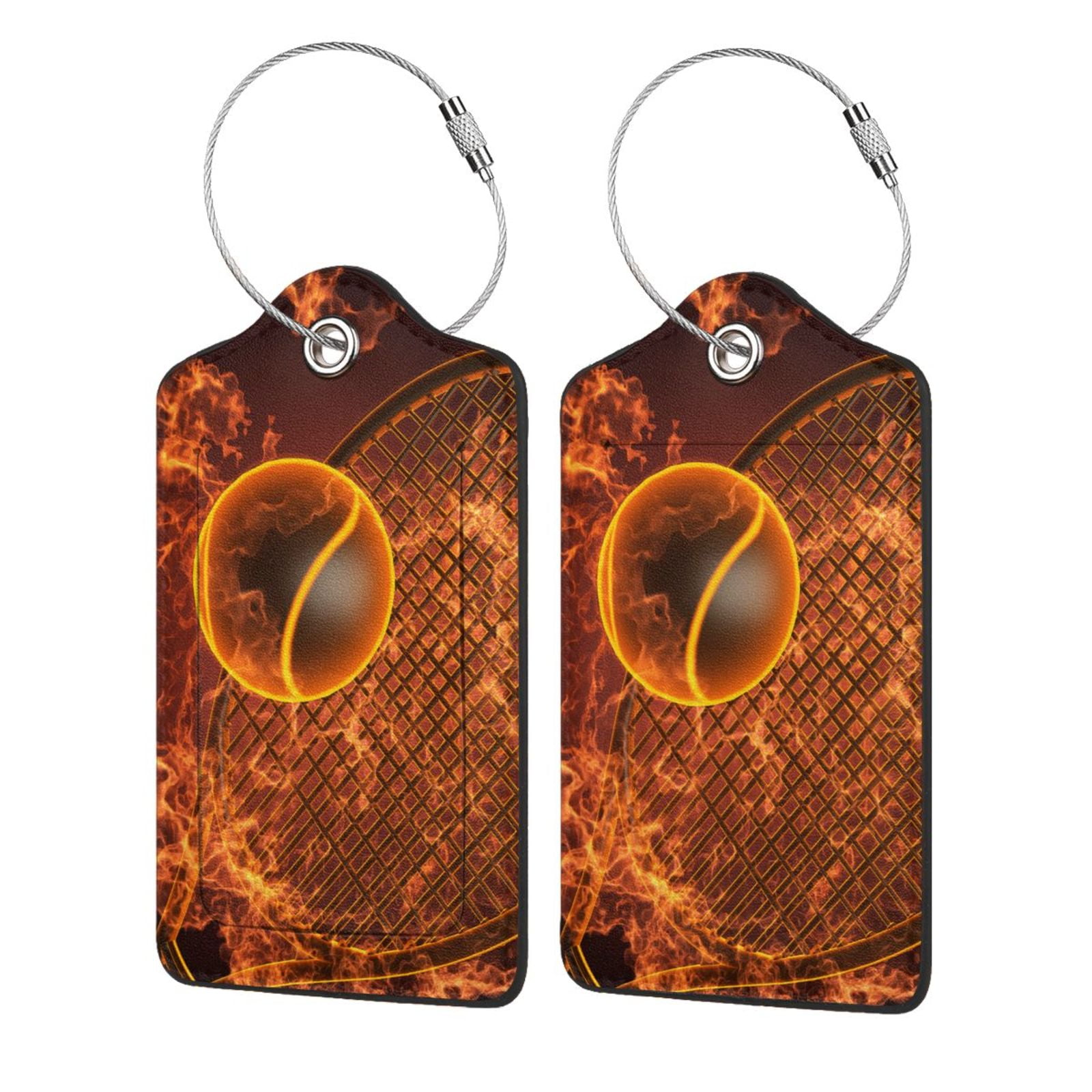 Sikiie Tennis Racket In Fire Luggage Tag for Suitcase Leather Baggage ...