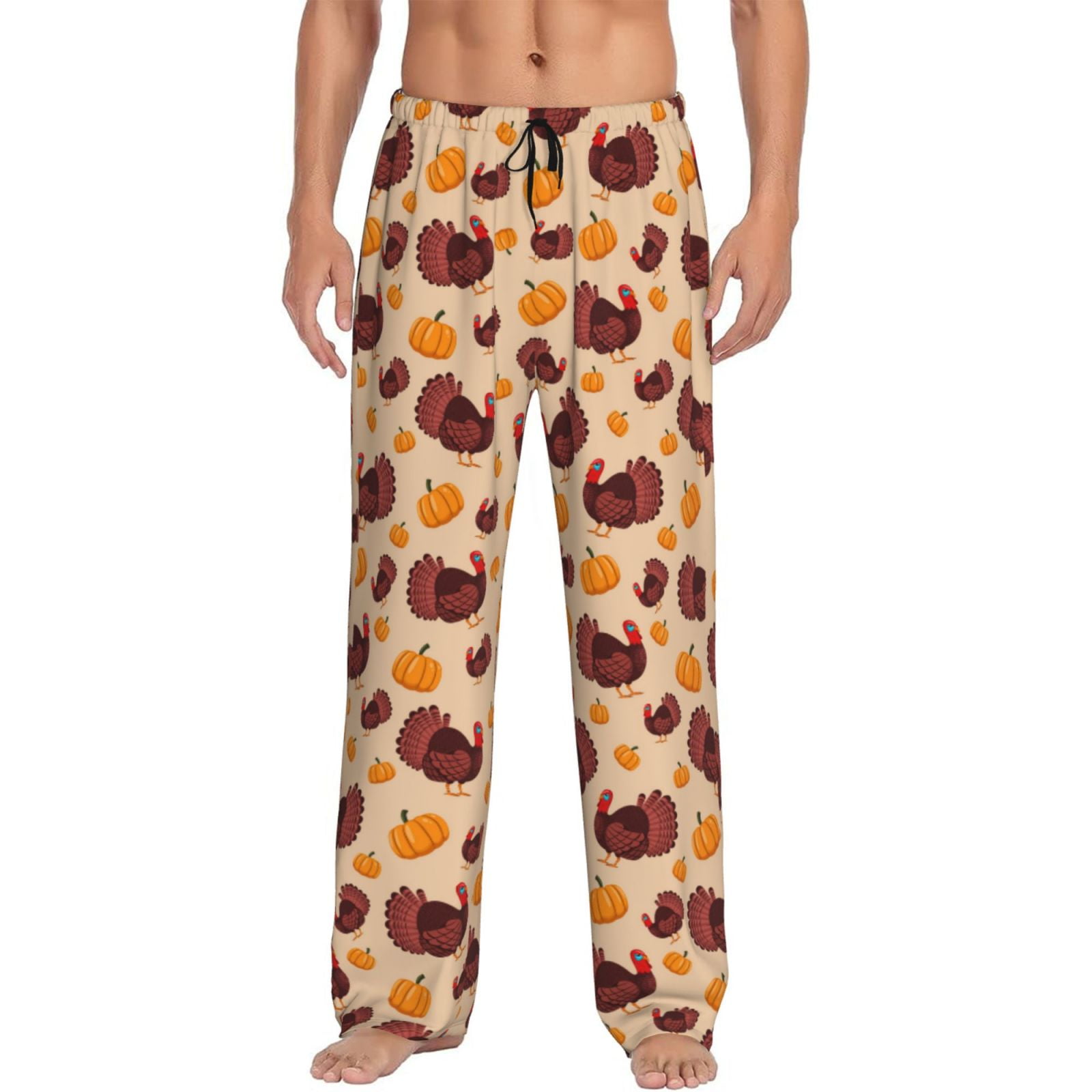 Sikiie Thanksgiving Turkey and Pumpkin Pajama Pants Men, PJ Bottoms ...