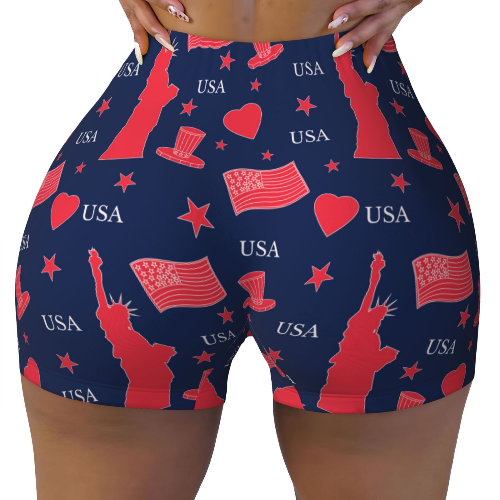 Sikiie The Statue Of Liberty Print Workout Shorts Women Scrunch Butt ...