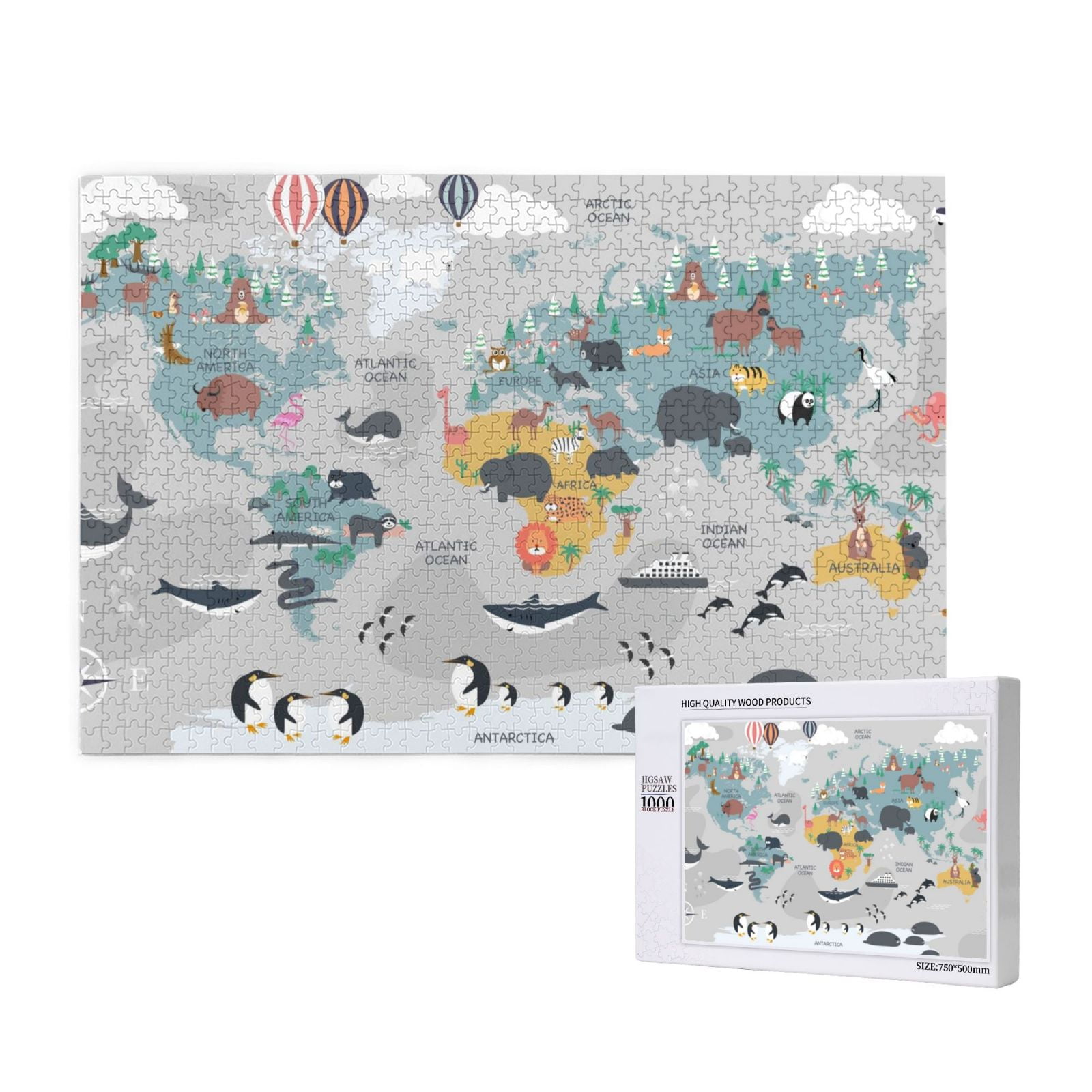 Sikiie The World Map with Cartoon Animals Puzzle, Jigsaw Puzzles ...