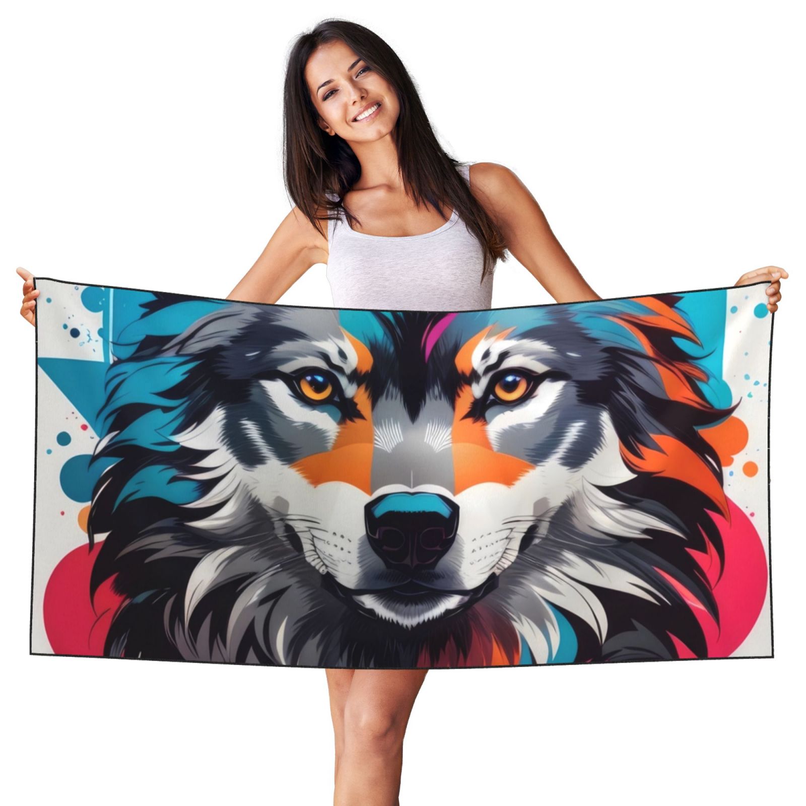 Sikiie Tie-Dye Wolf Head Beach Towel for Women Men, Pool Bath Beach Camping Beach Towel Adult ...