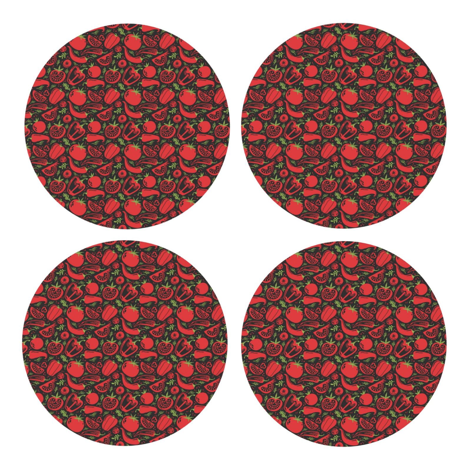 Sikiie Tomatoes And Chili MDF Cork Coaster 4 Pcs - Absorbent Beverage ...