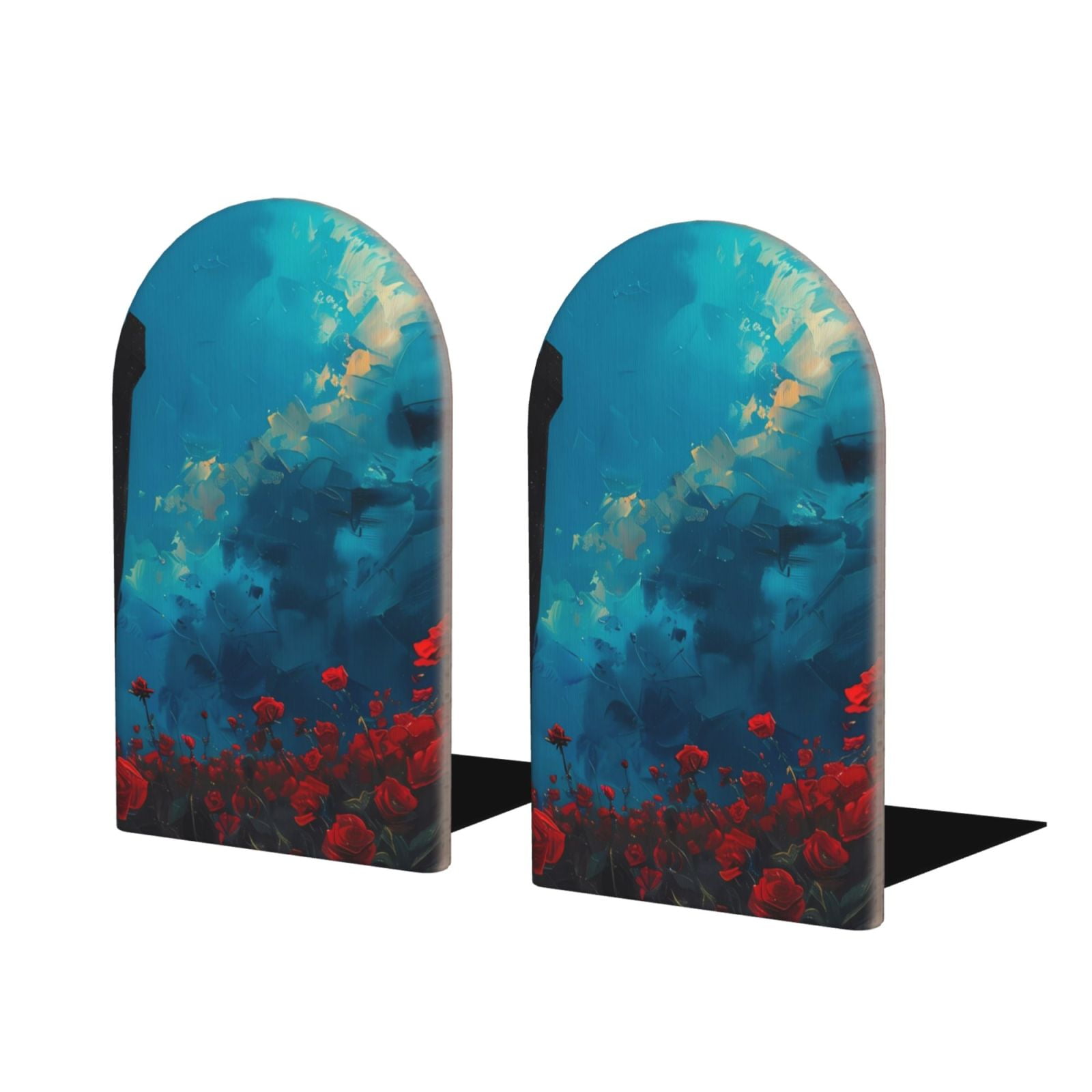 Sikiie Tower And Red Roses Bookends 1 Pair, Wood Bookends for Shelves ...