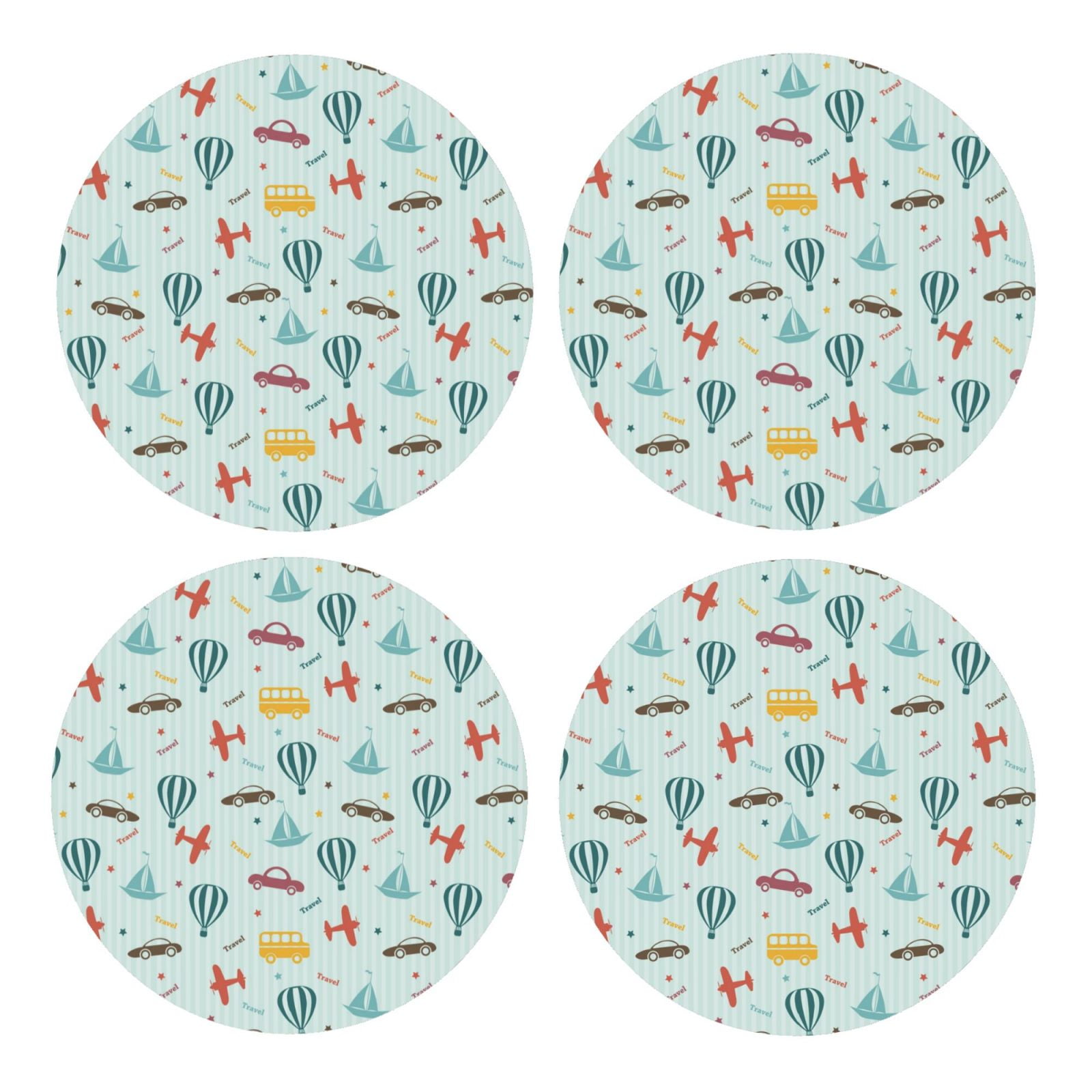 Sikiie Transport Travel MDF Cork Coaster 4 Pcs - Absorbent Beverage ...