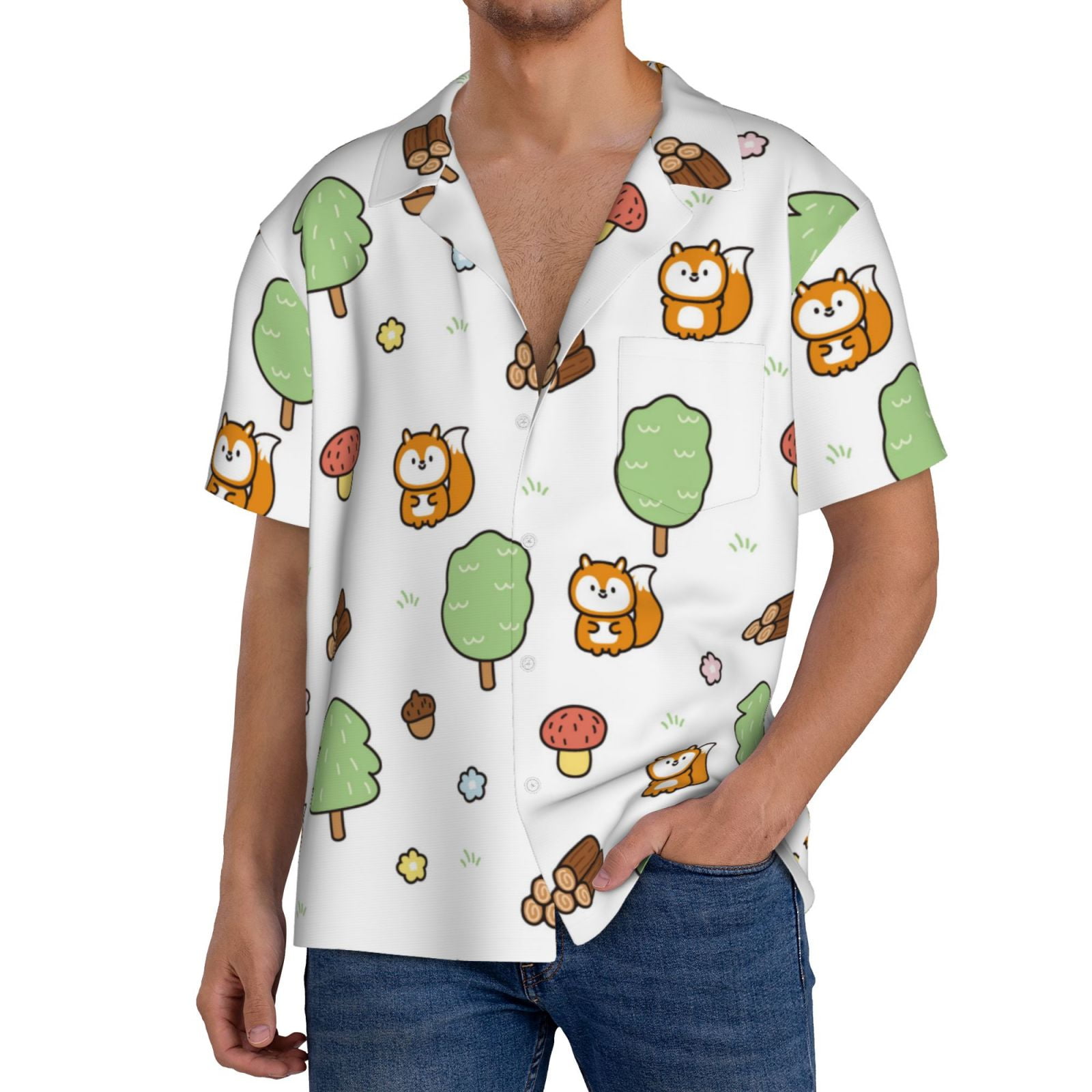 Sikiie Tree Squirrel Men's Wrinkle Free Untucked Cuban Shirt Business ...