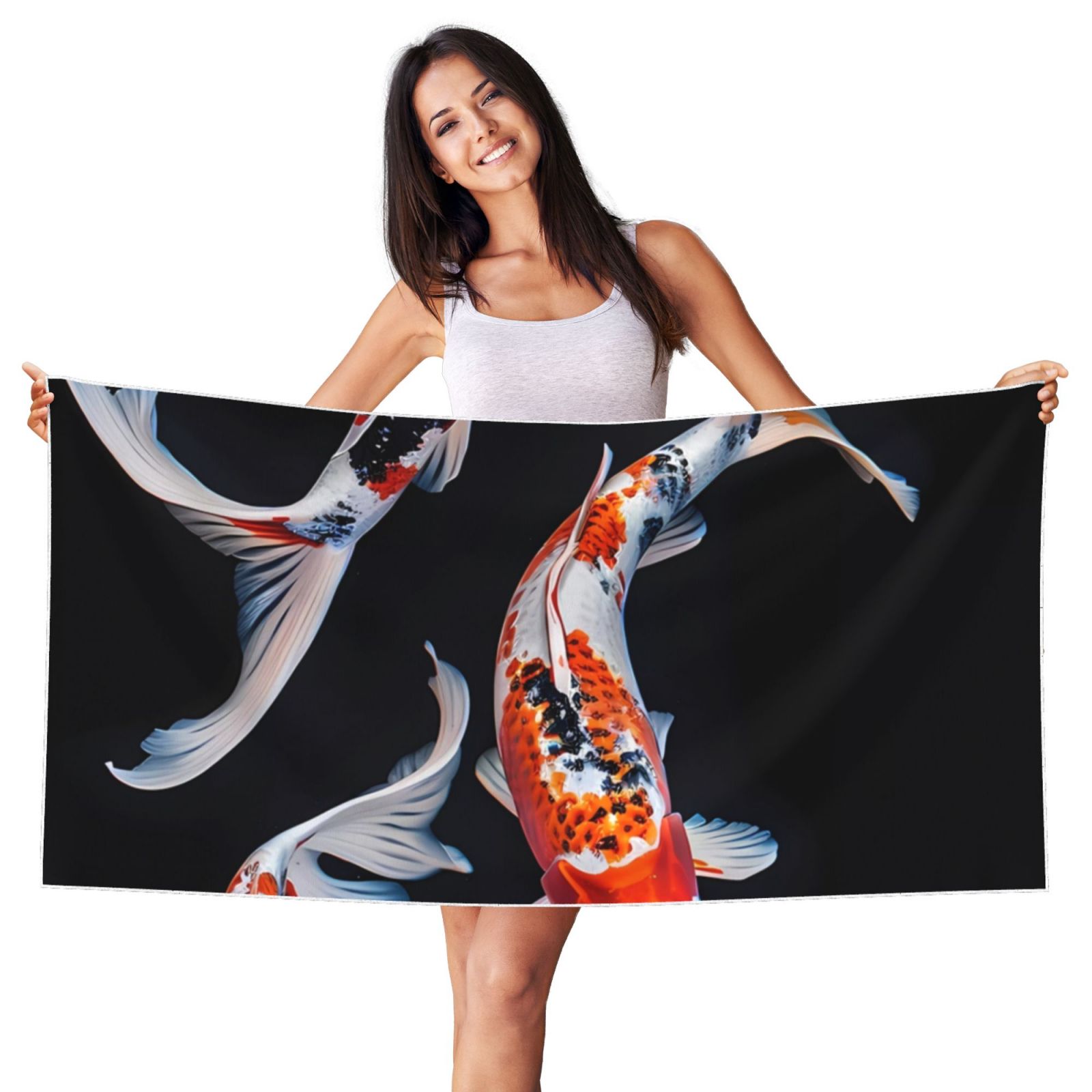 Sikiie Tricolor Koi Fish Trio Beach Towel for Women Men, Pool Bath ...