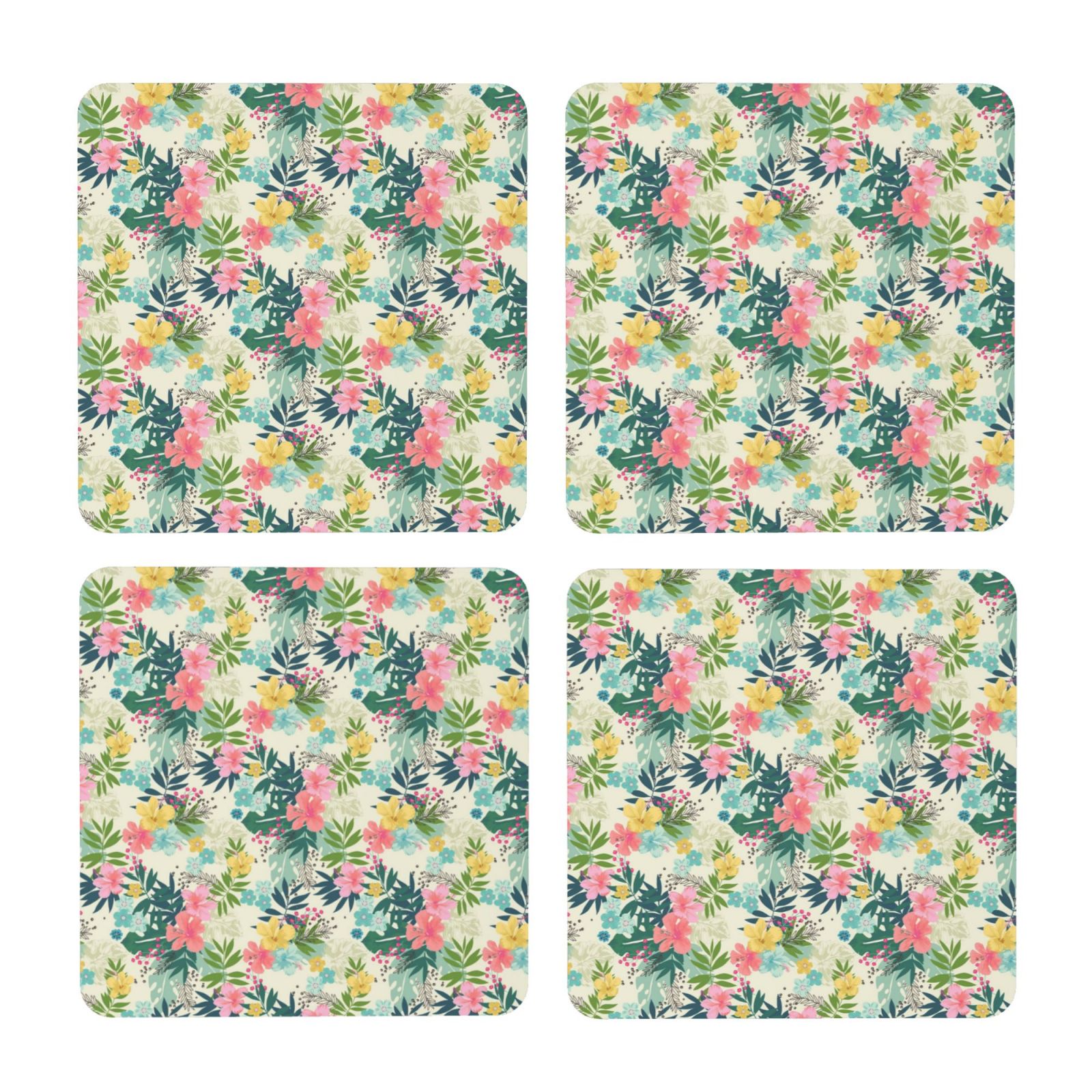 Sikiie Tropical Flowers MDF Cork Coaster 4 Pcs - Absorbent Beverage ...