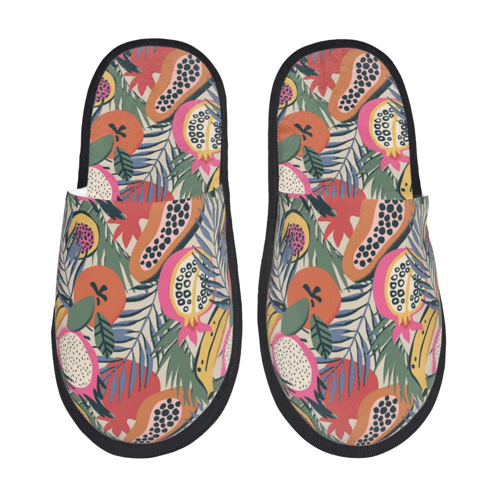 Sikiie Tropical Fruit Fuzzy Slip-on Slippers Warm Cozy Soft Lightweight ...