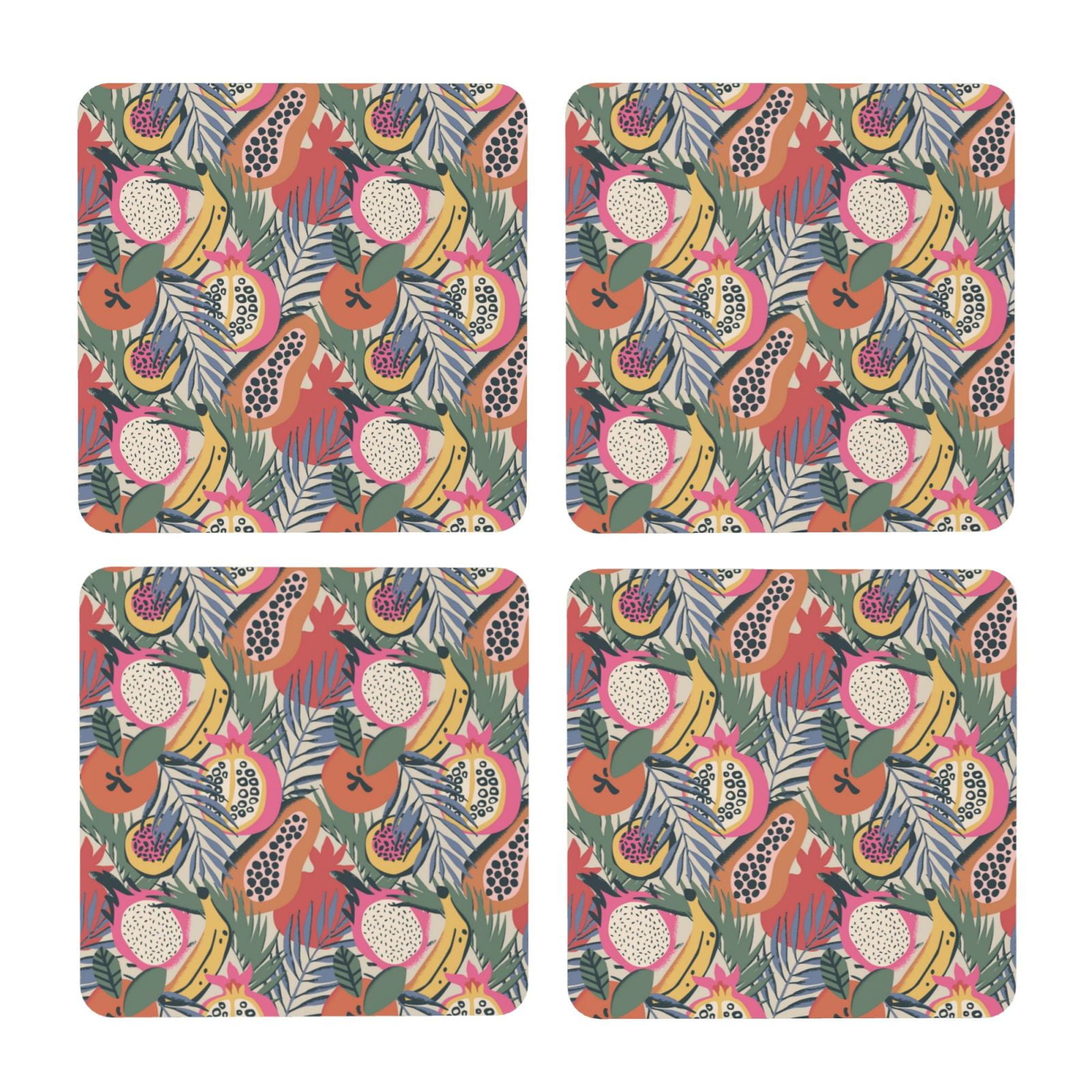 Sikiie Tropical Fruit MDF Cork Coaster 4 Pcs - Absorbent Beverage ...