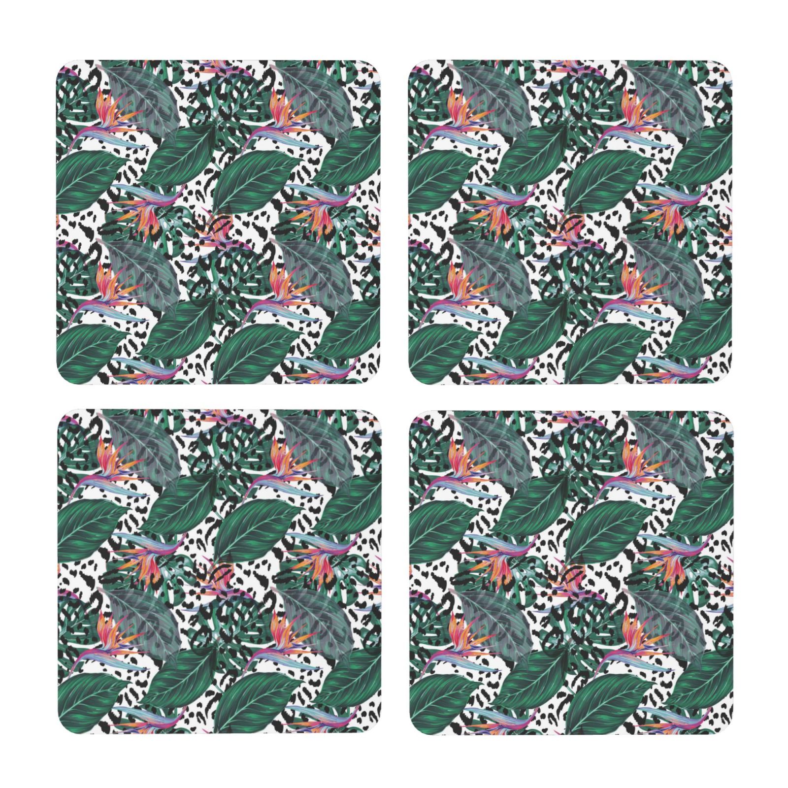 Sikiie Tropical Leaves MDF Cork Coaster 4 Pcs - Absorbent Beverage ...