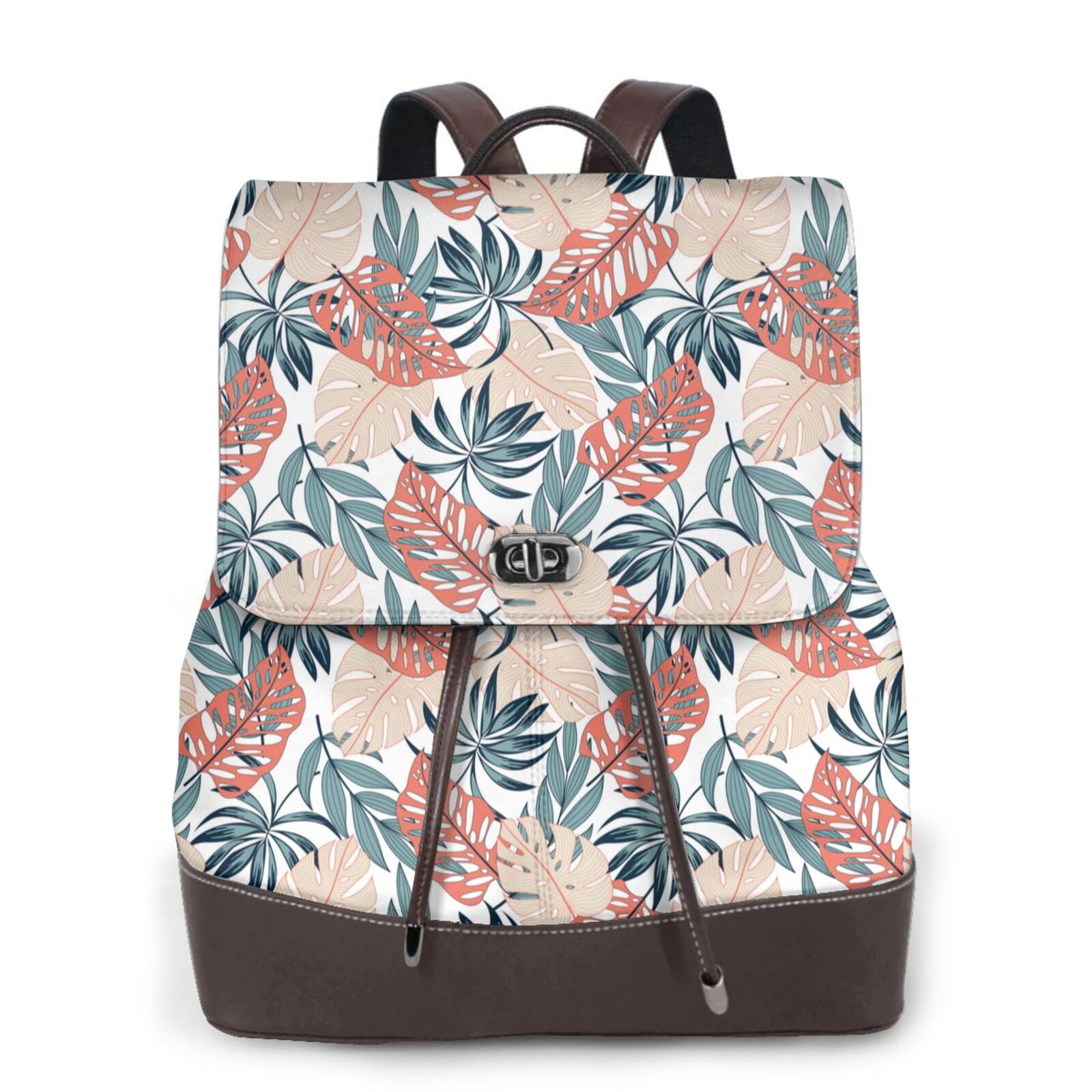 Sikiie Tropical Leaves Women Genuine Leather Backpack Fashion Rucksack ...