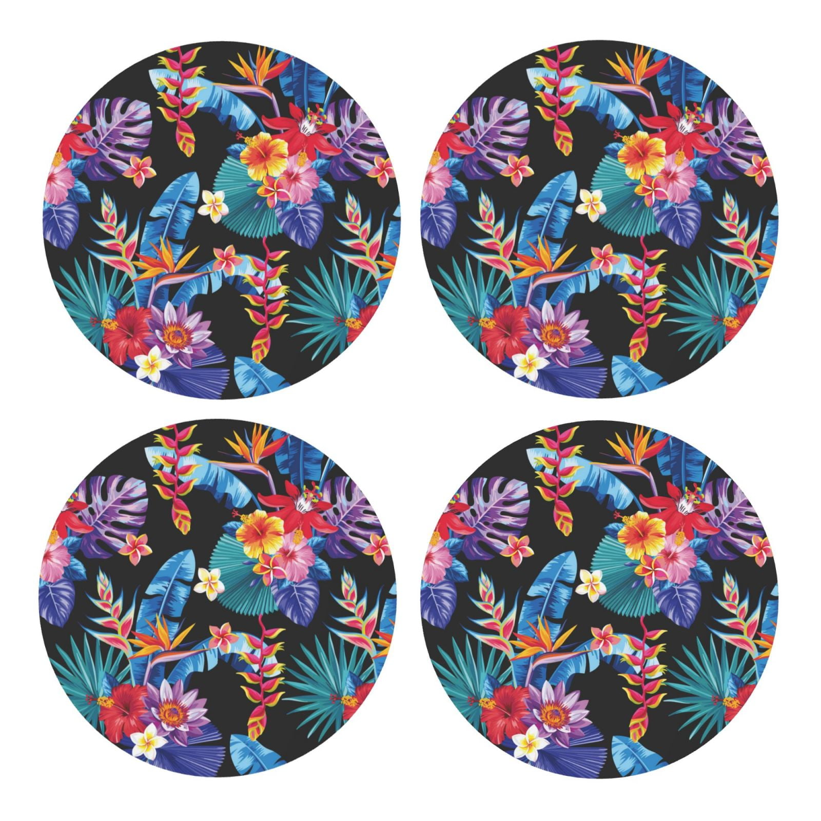 Sikiie Tropical Palm Leaves MDF Cork Coaster 4 Pcs - Absorbent Beverage ...