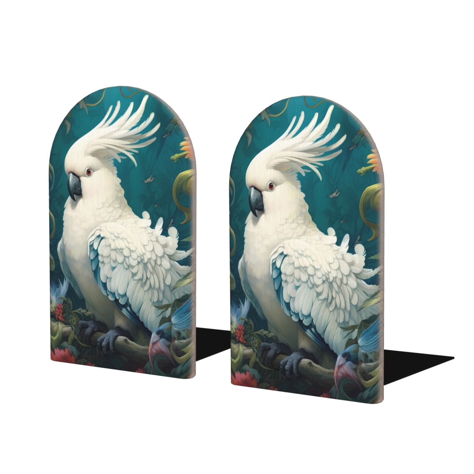 Sikiie Tropical Parrot Floral Artwork Bookends 1 Pair, Wood Bookends ...