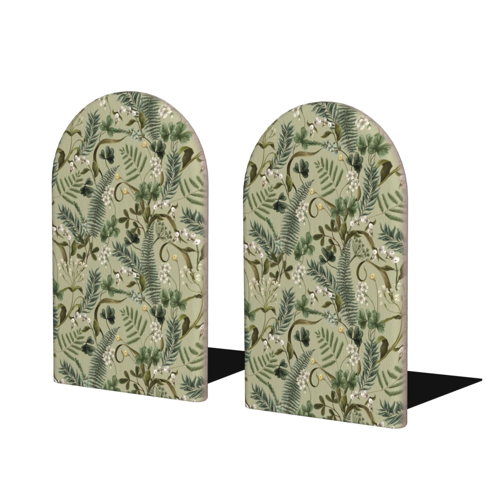 Sikiie Tropical Plants Green Bookends 1 Pair, Wood Bookends for Shelves ...