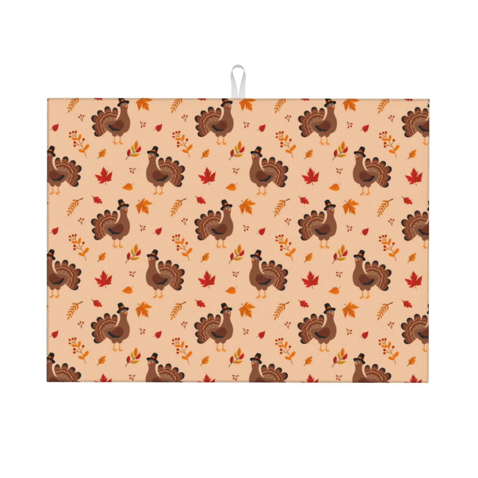 Sikiie Turkey And Autumn Leaves Dish Drying Mat, Kitchen Counter Mat ...