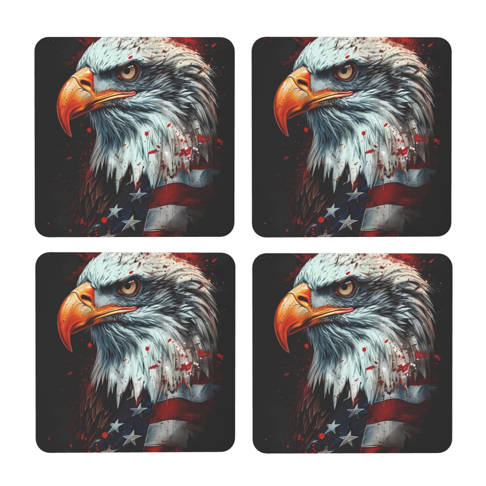 Sikiie USA Bald Eagle MDF Cork Coaster 4 Pcs - Absorbent Beverage ...