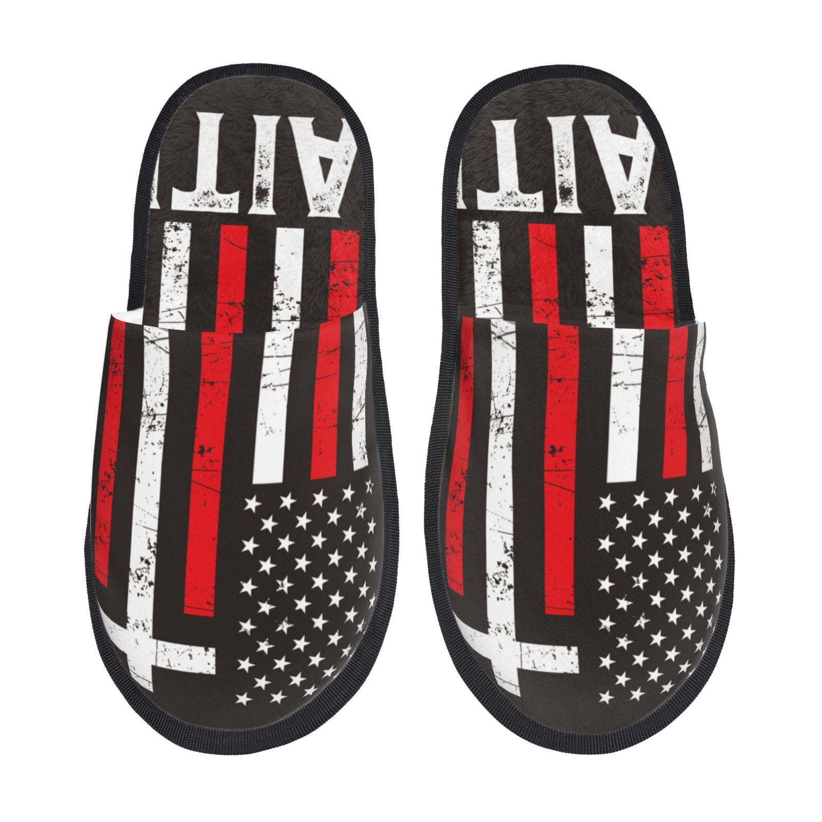 Sikiie USA Flag Cross Fuzzy Slip-on Slippers Warm Cozy Soft Lightweight ...