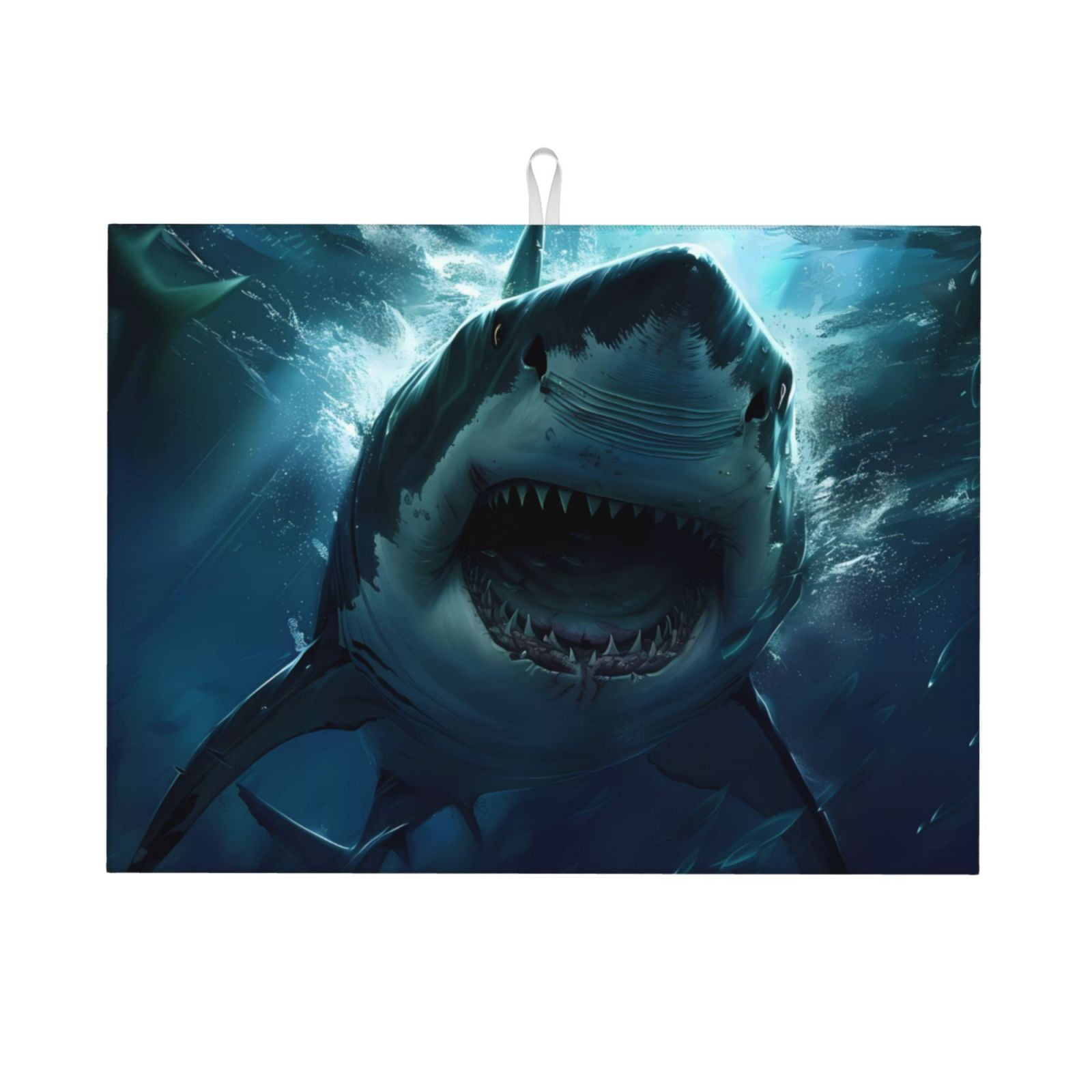 Sikiie Undersea Shark Dish Drying Mat, Kitchen Counter Mat, Self Drying ...