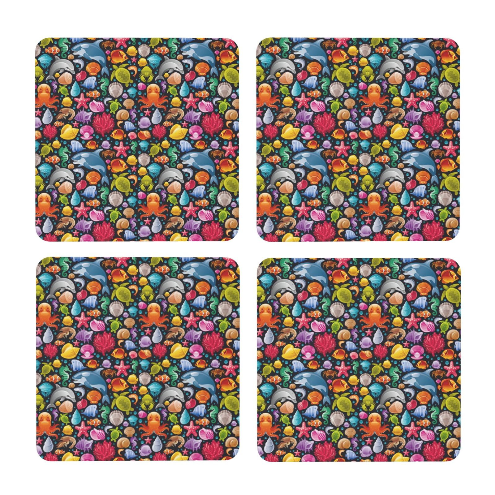 Sikiie Underwater Diving Animals MDF Cork Coaster 4 Pcs - Absorbent ...