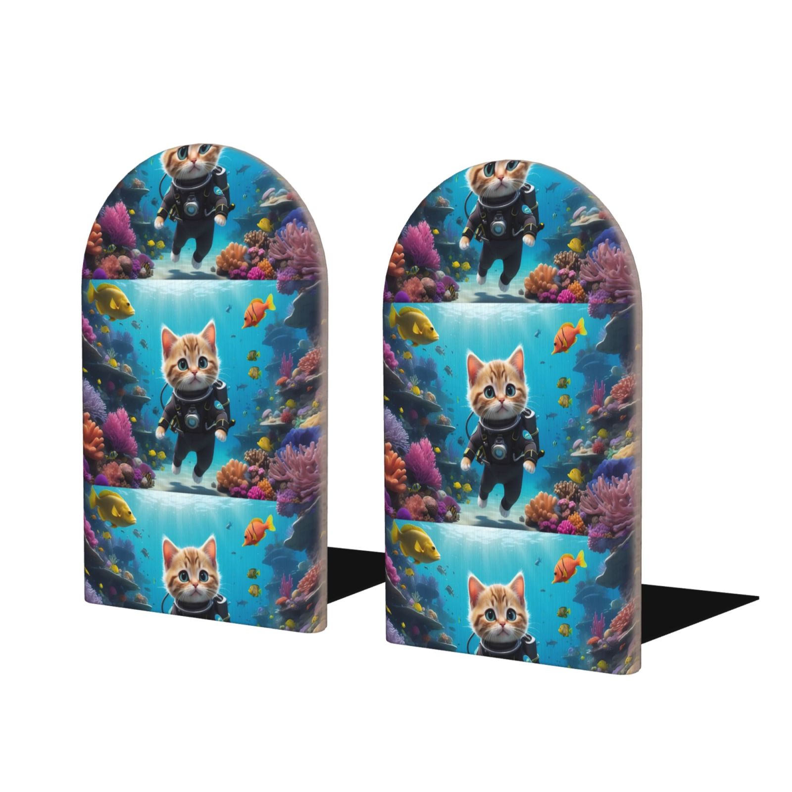Sikiie Underwater Diving Cat Bookends 1 Pair, Wood Bookends for Shelves ...