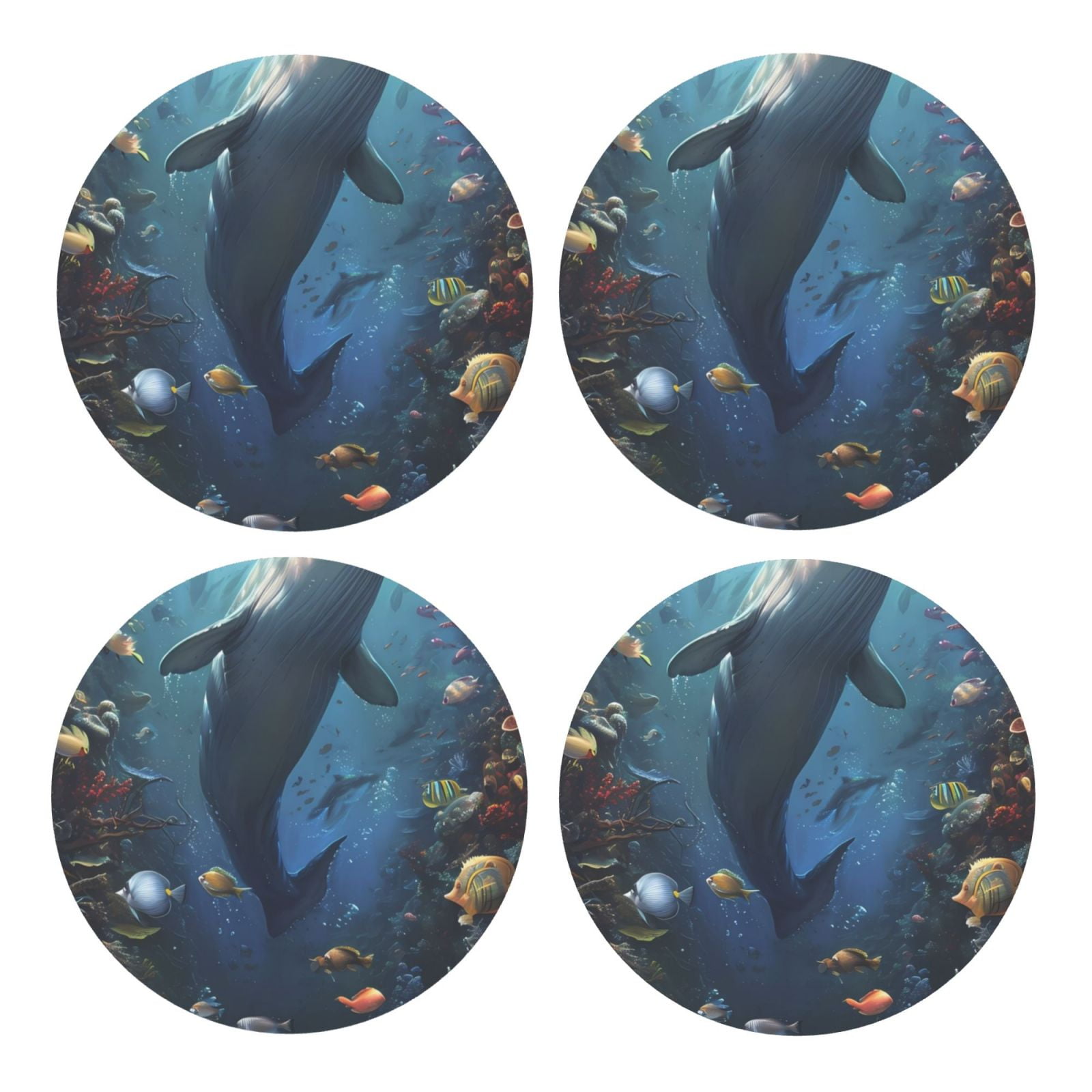 Sikiie Underwater Dolphin MDF Cork Coaster 4 Pcs - Absorbent Beverage ...