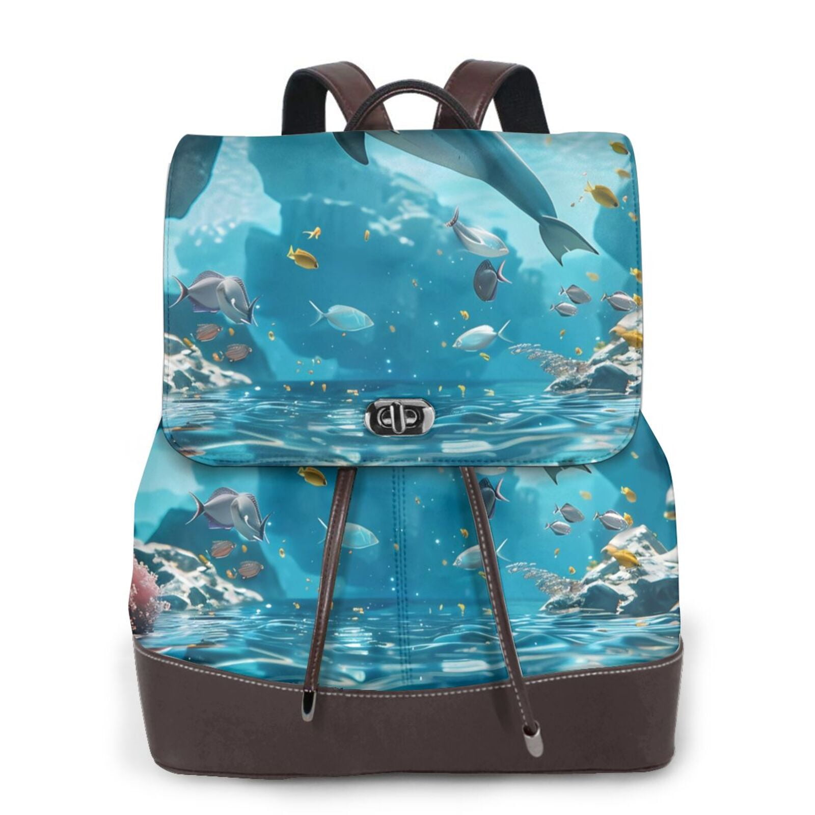 Sikiie Underwater Dolphin Scene Women Genuine Leather Backpack Fashion ...