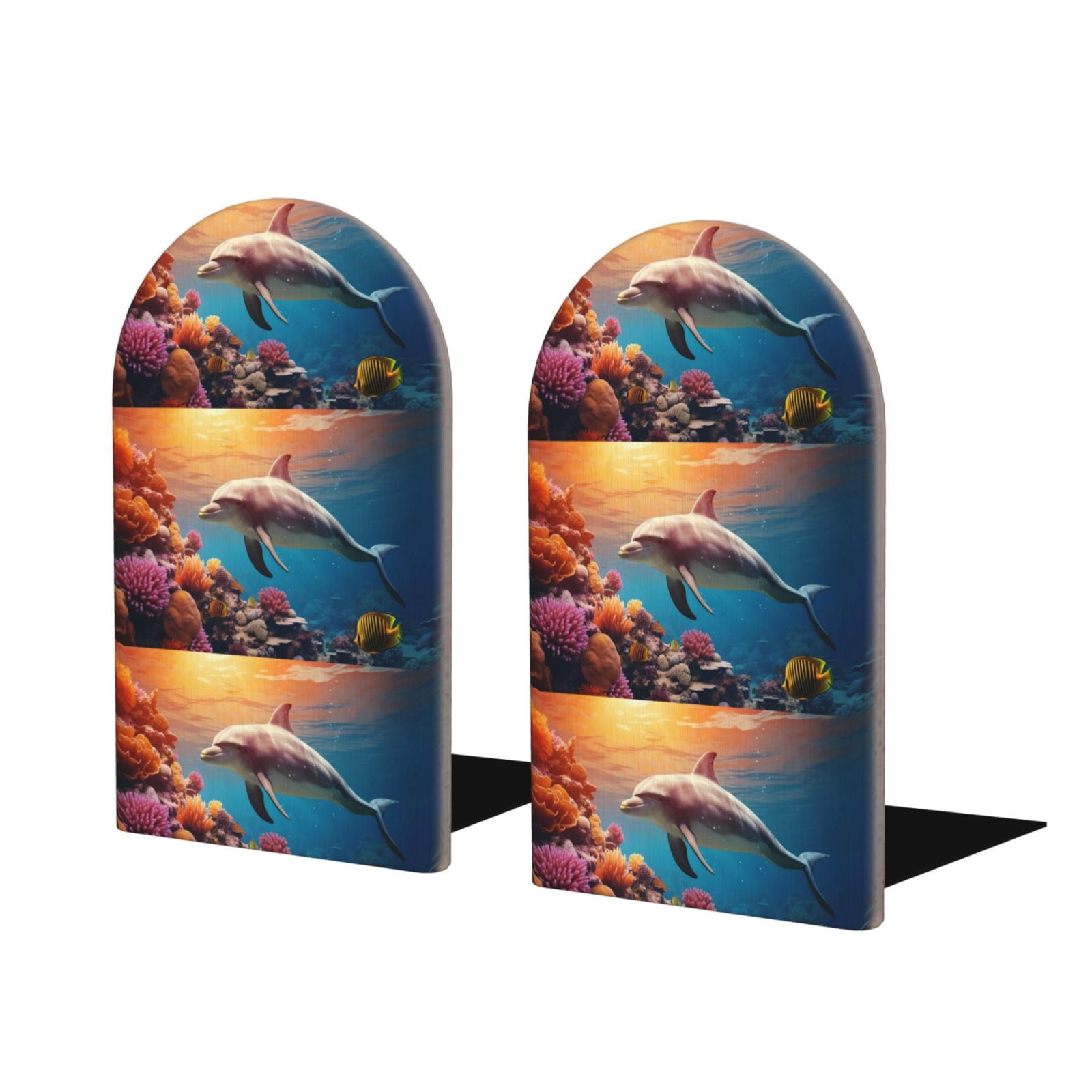 Sikiie Underwater Plant Dolphin Bookends 1 Pair, Wood Bookends for ...