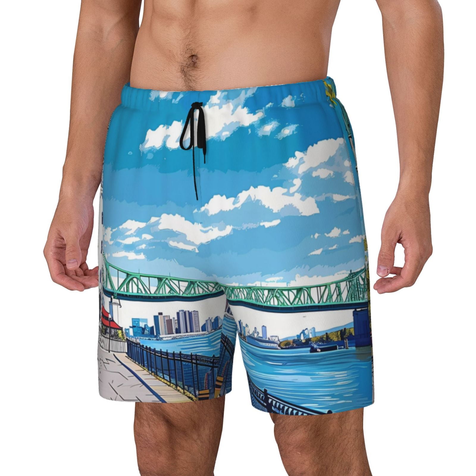 Sikiie Urban Riverside Clock Tower Print Men's Double Layer Swimming ...