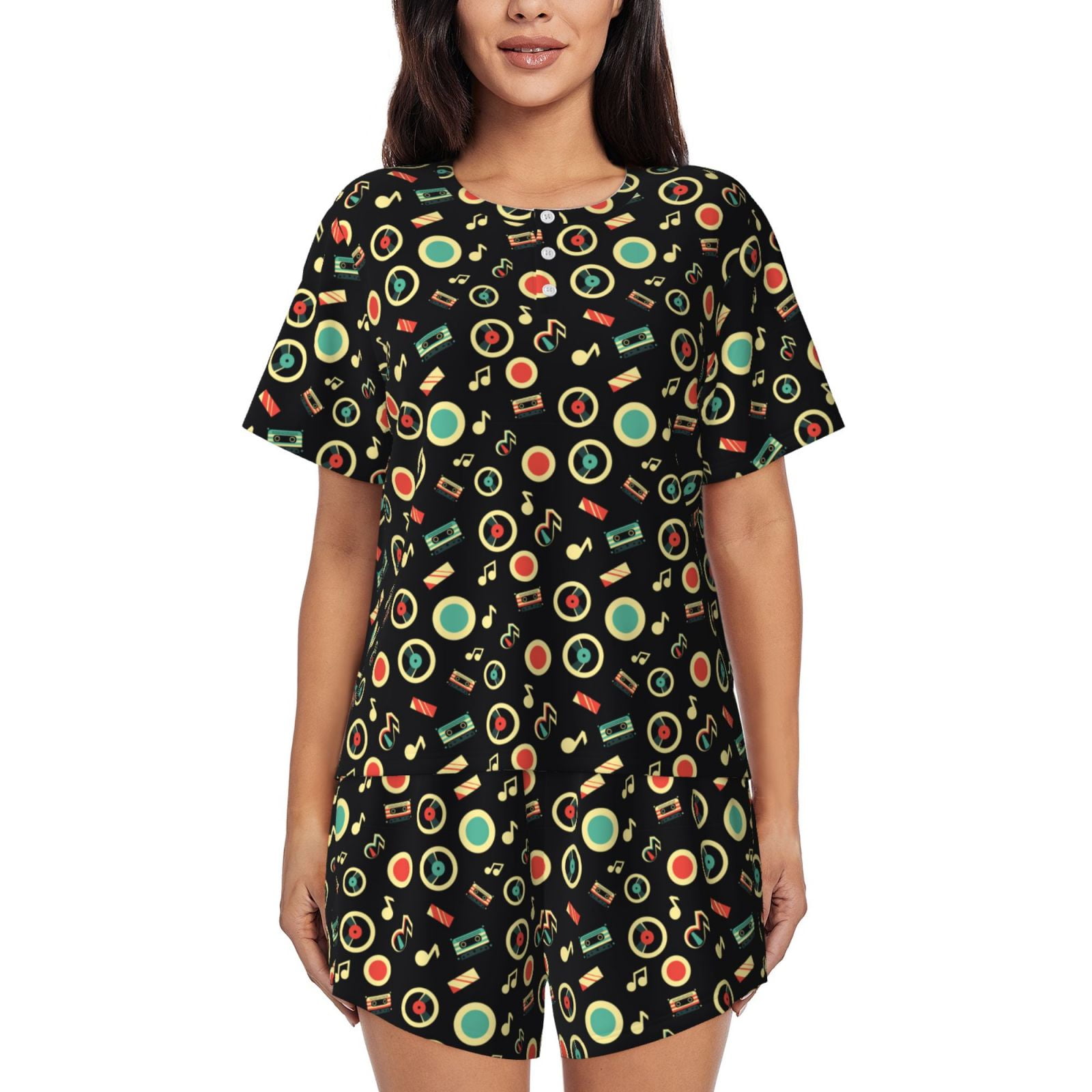Sikiie Vector Retro Music Womens Pajama Sets Short Sleeve Top With ...