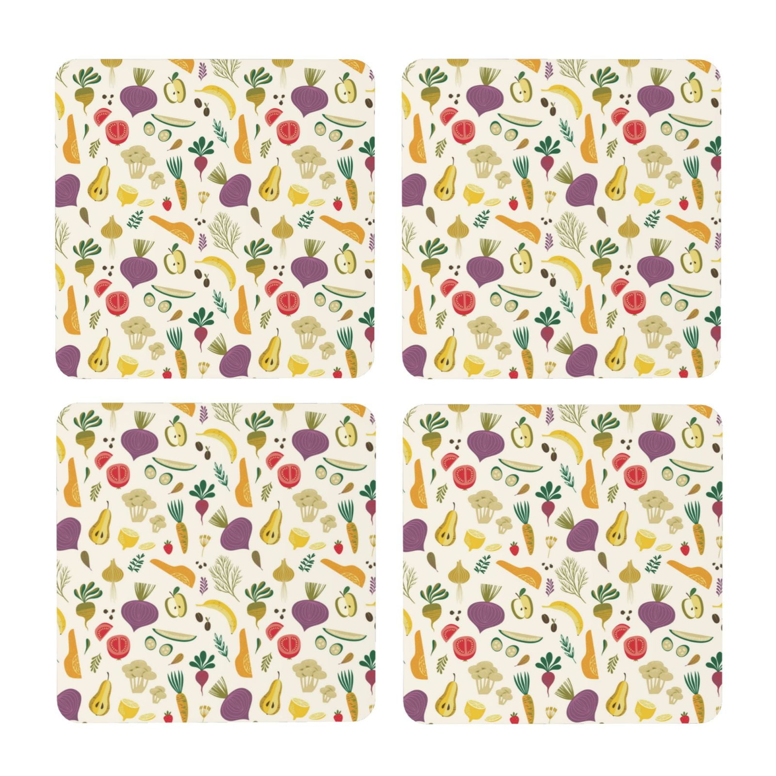 Sikiie Vegetable MDF Cork Coaster 4 Pcs - Absorbent Beverage Coasters ...