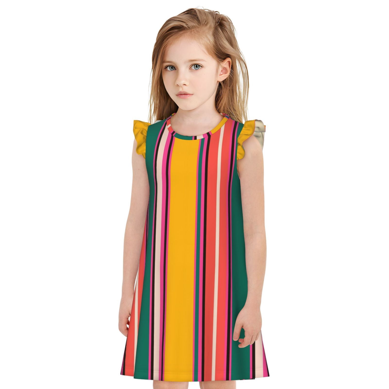 Sikiie Vertical Stripes Girls Nightgowns 3-10 Years Flutter Short ...
