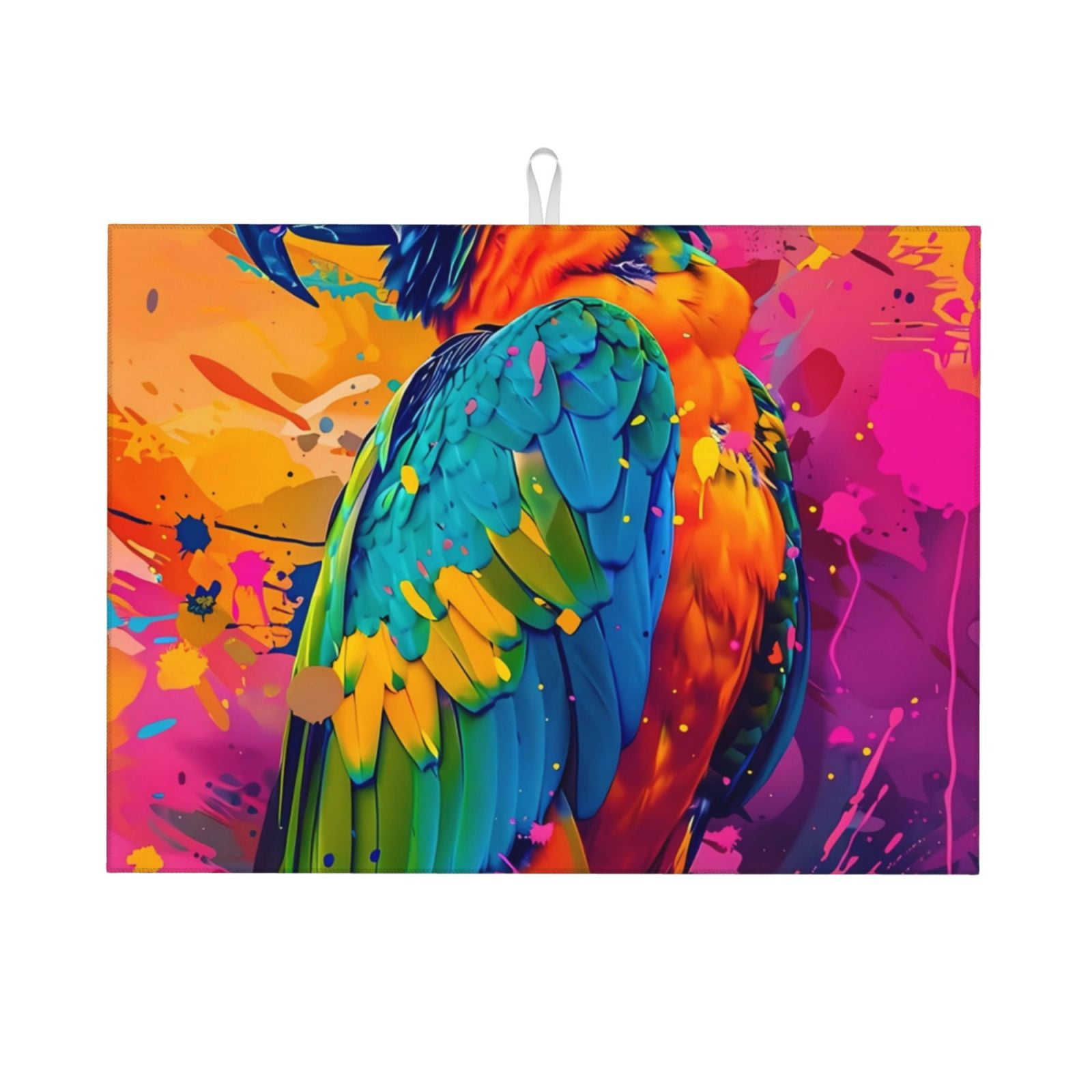 Sikiie Vibrant Parrot Splash Art Dish Drying Mat, Kitchen Counter Mat ...