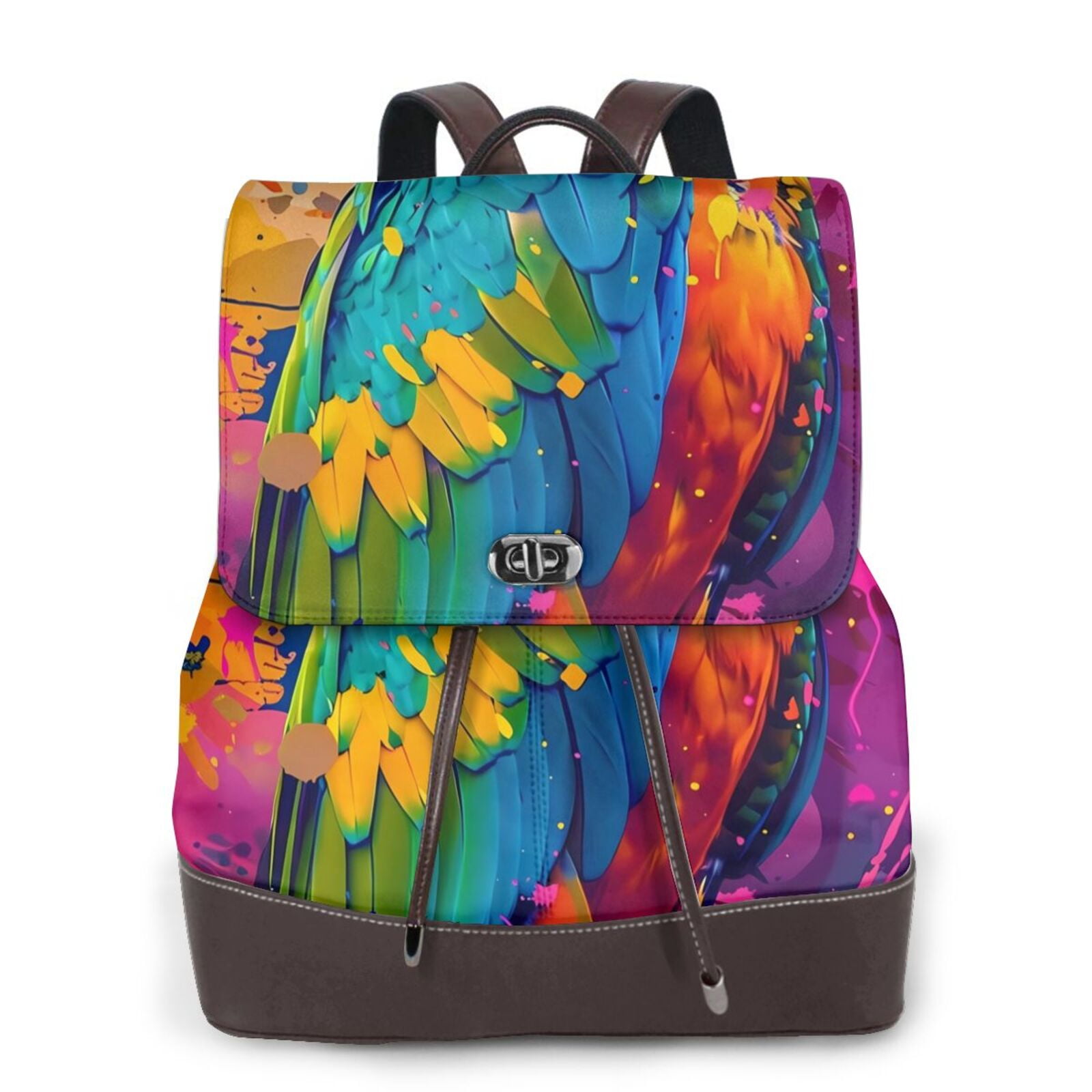 Sikiie Vibrant Parrot Splash Art Women Genuine Leather Backpack Fashion ...
