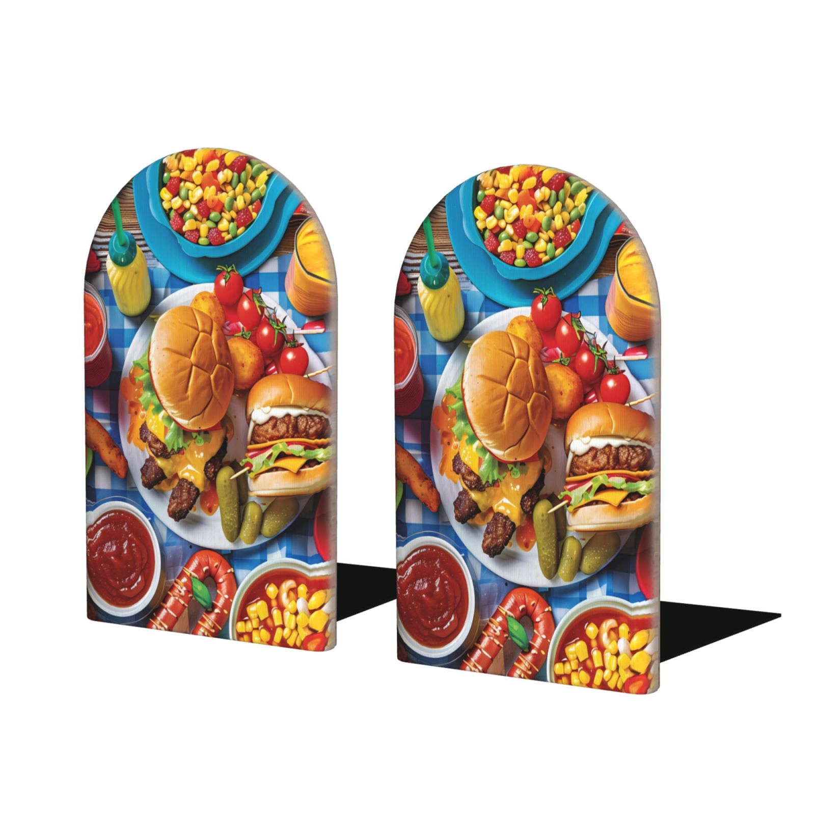 Sikiie Vibrant Picnic Food Spread Bookends 1 Pair, Wood Bookends for ...