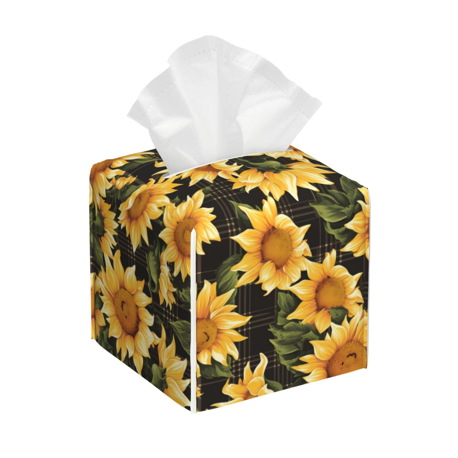 Sikiie Vintage Black Plaid Sunflower Leather Tissue Box Cover Square ...
