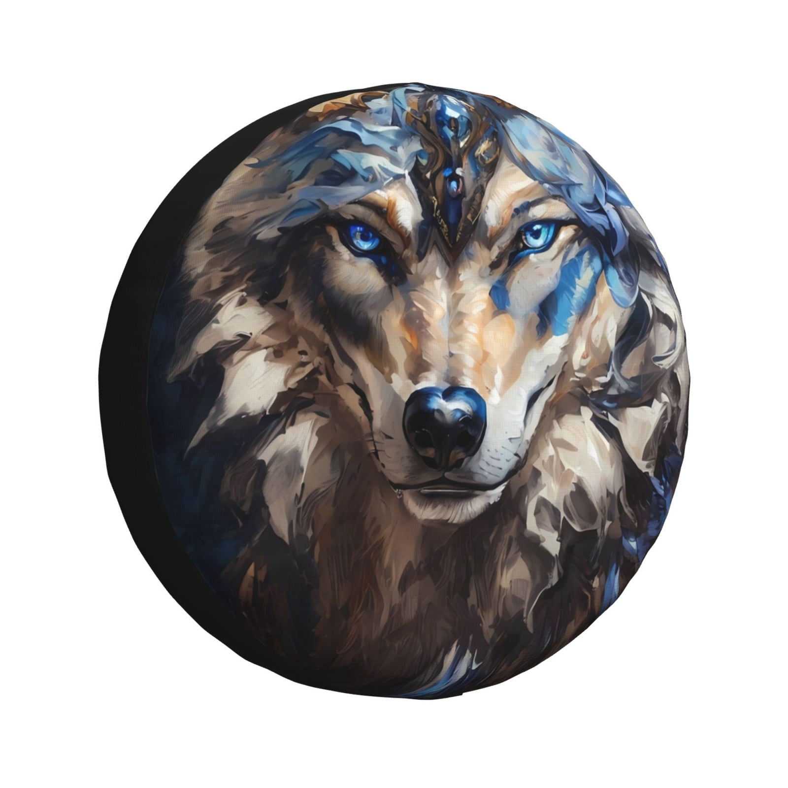 Sikiie Vintage Blue Floral Wolf PVC Leather Spare Tire Wheel Cover ...