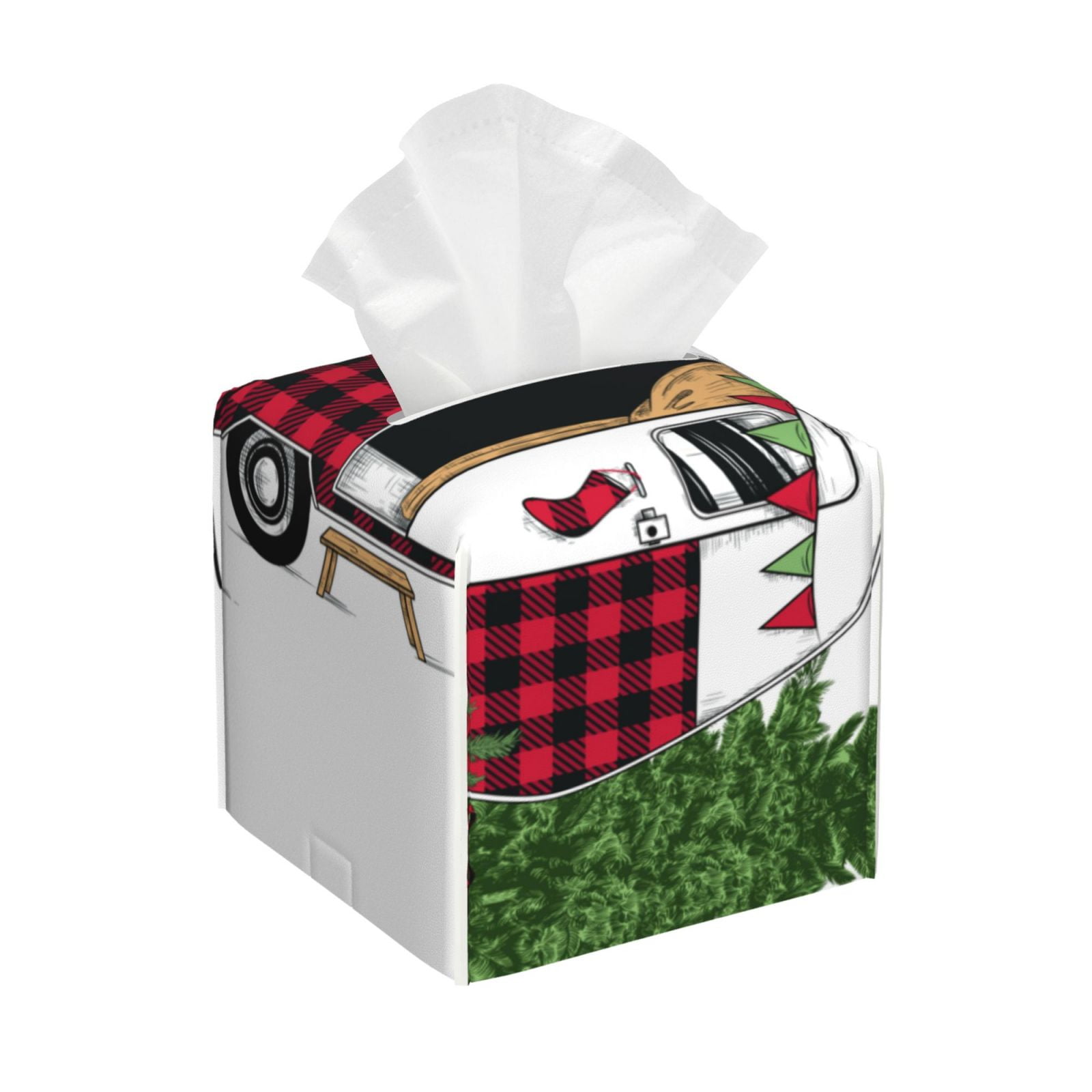 Sikiie Vintage Buffalo Plaid Christmas Camper Leather Tissue Box Cover ...