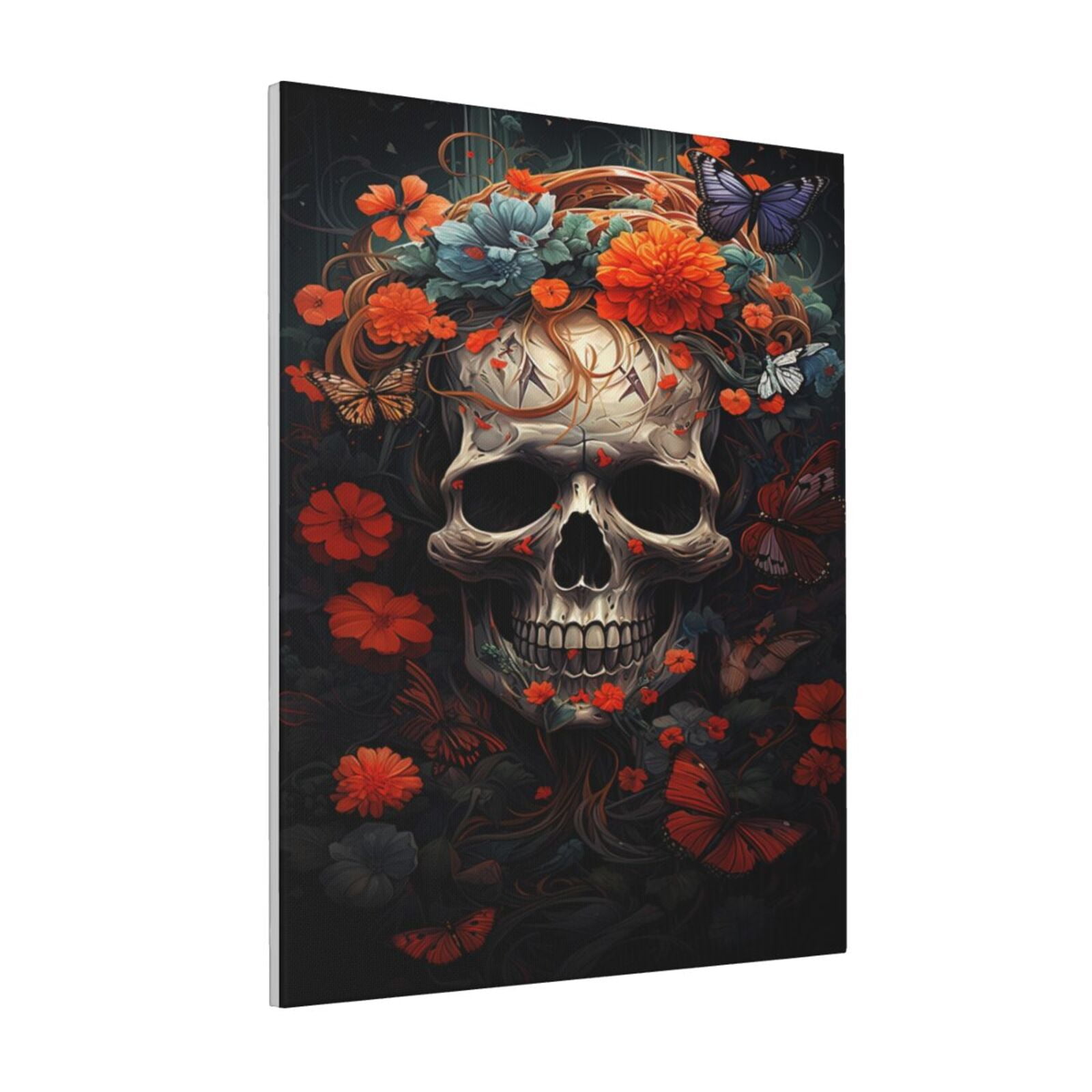 Sikiie Vintage Butterfly Flower Skull Print Canvas Decorative Hanging ...