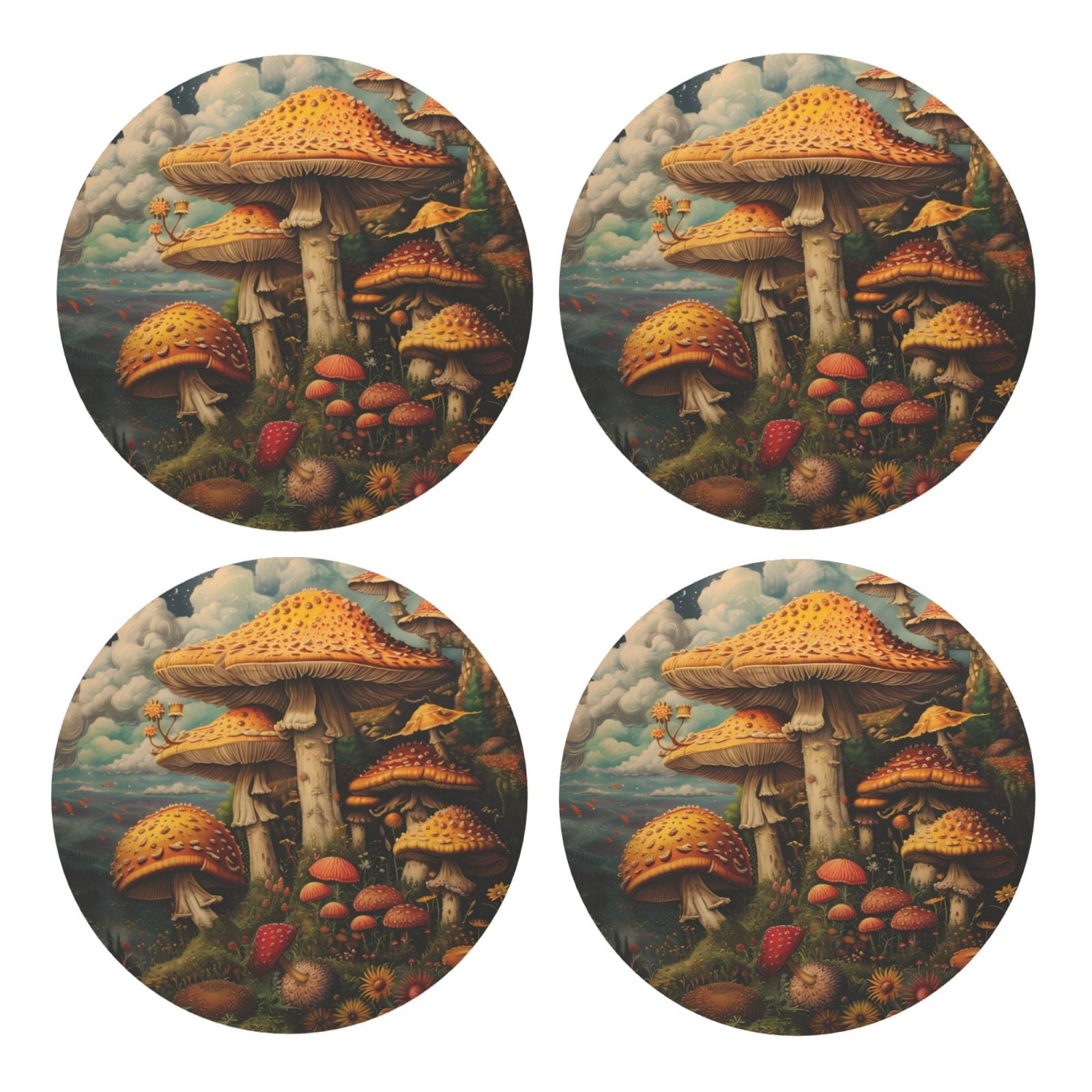 Sikiie Vintage Cloud Mushroom MDF Cork Coaster 4 Pcs - Absorbent ...