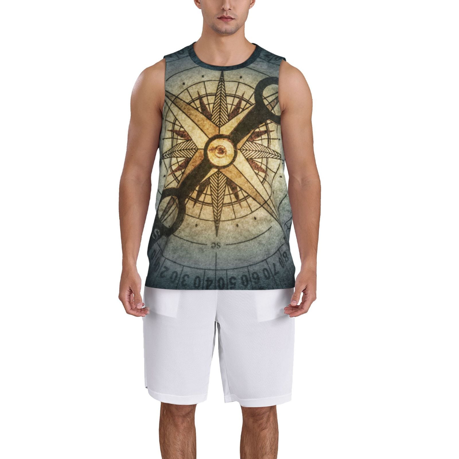 Sikiie Vintage Compass Basketball Jersey Reversible Men's Mesh Athletic ...