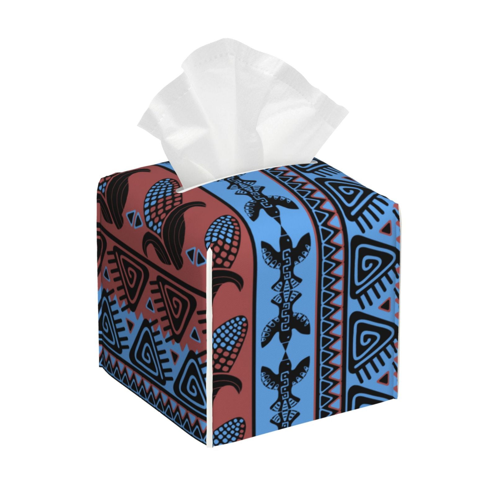 Sikiie Vintage Corn Pattern in Red Blue Leather Tissue Box Cover Square ...