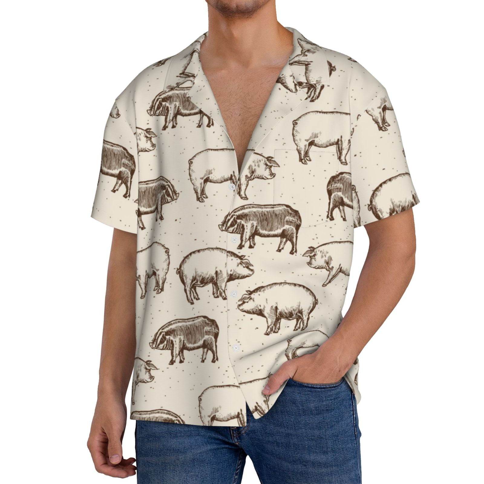 Sikiie Vintage Farm Pigs Men's Wrinkle Free Untucked Cuban Shirt ...