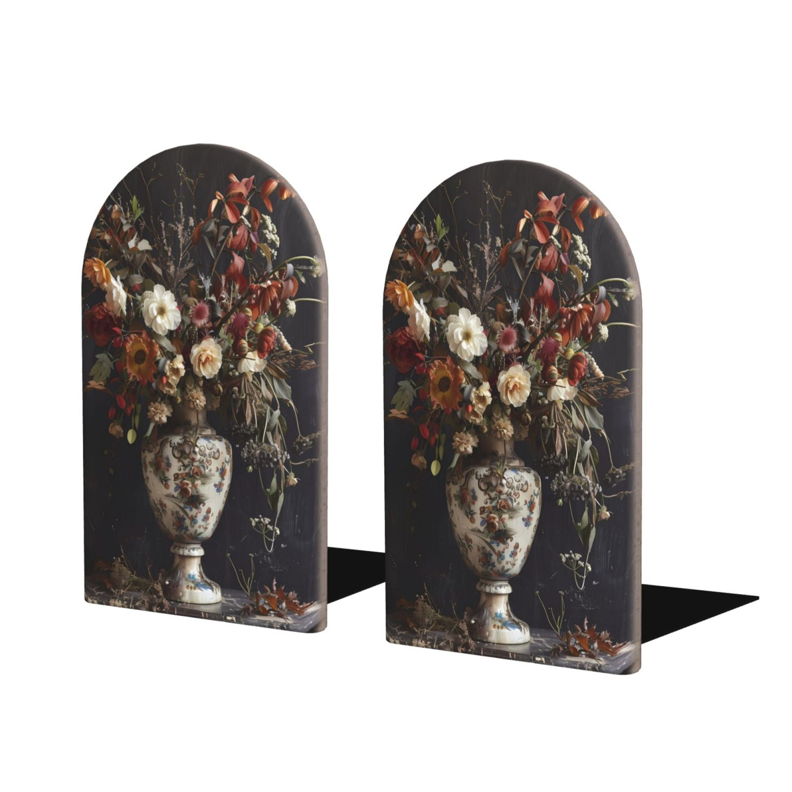 Sikiie Vintage Floral Vase A Bookends 1 Pair, Wood Bookends for Shelves ...