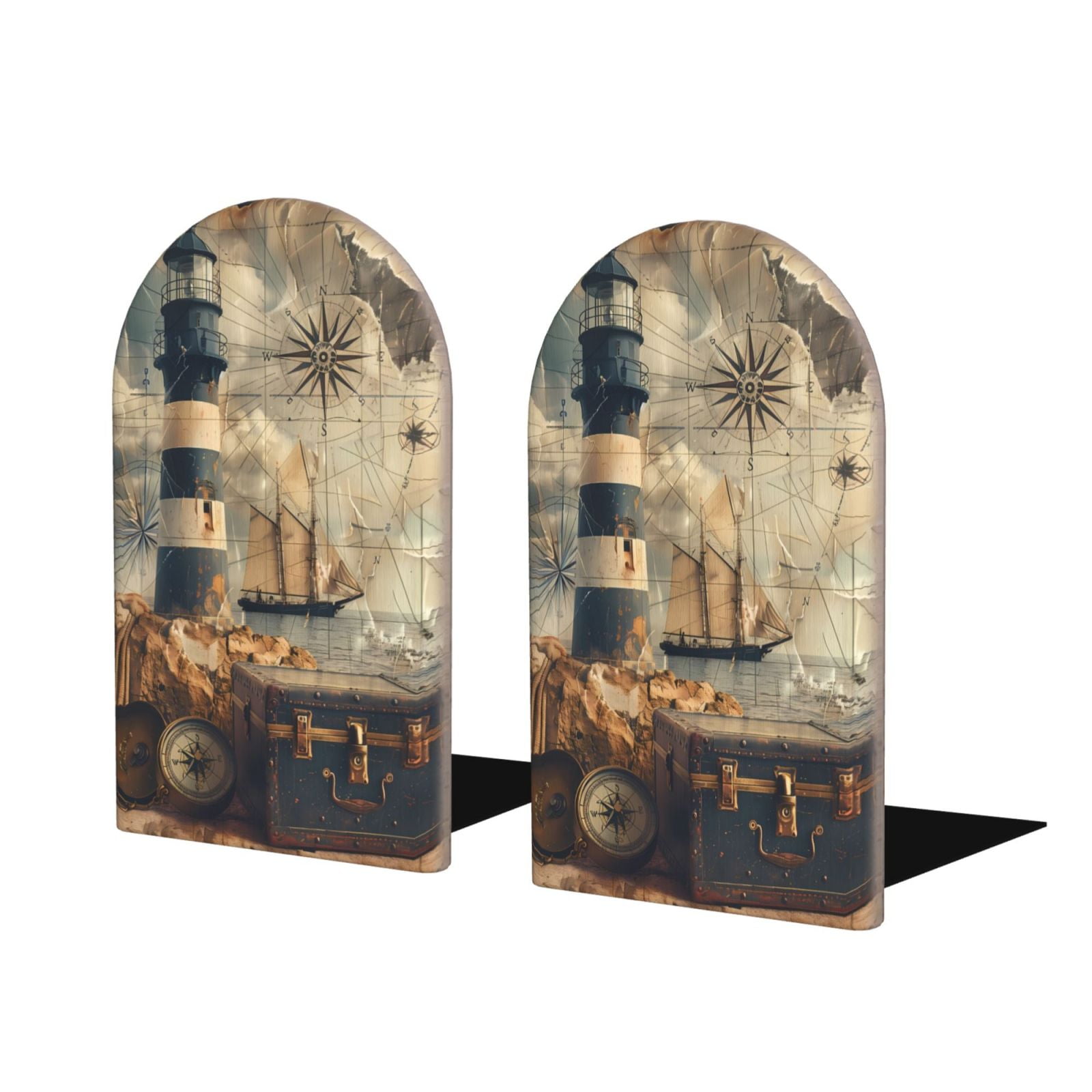 Sikiie Vintage Nautical Lighthouse Bookends 1 Pair, Wood Bookends for ...